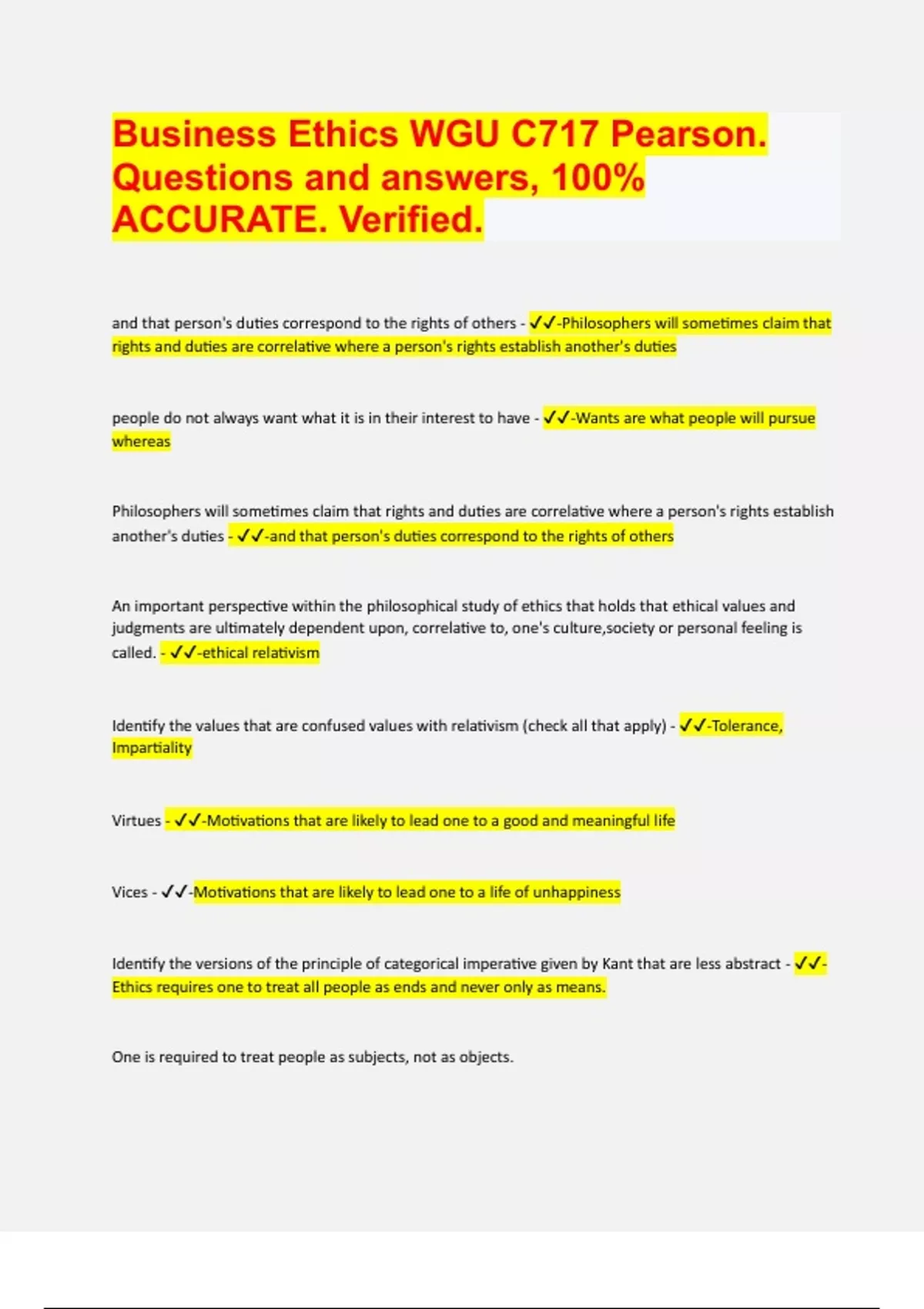 Business Ethics WGU C717 Pearson. Questions and answers, 100% ACCURATE ...