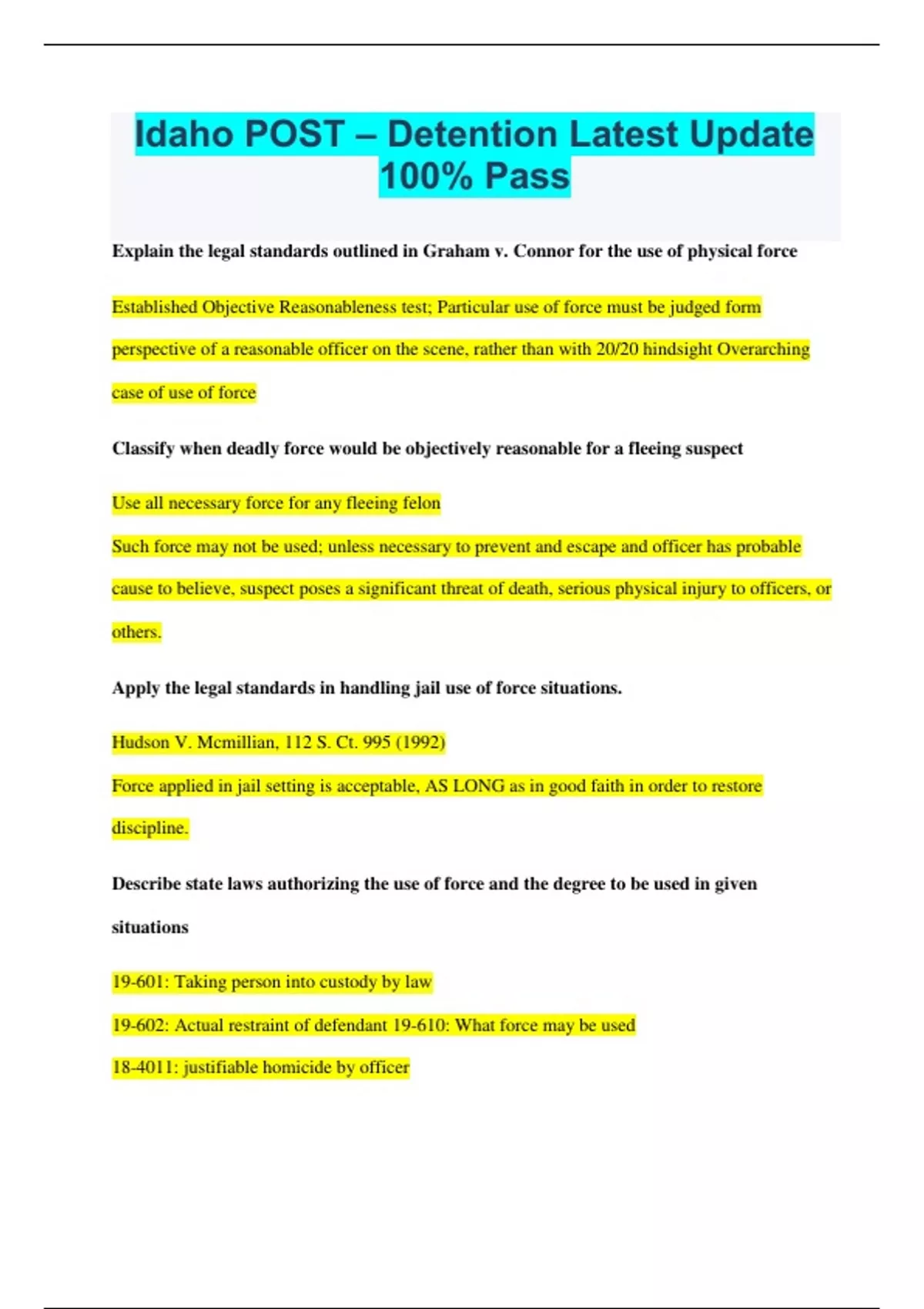 Idaho POST – Detention Latest Update 100% Pass - Idaho POST – Detention ...