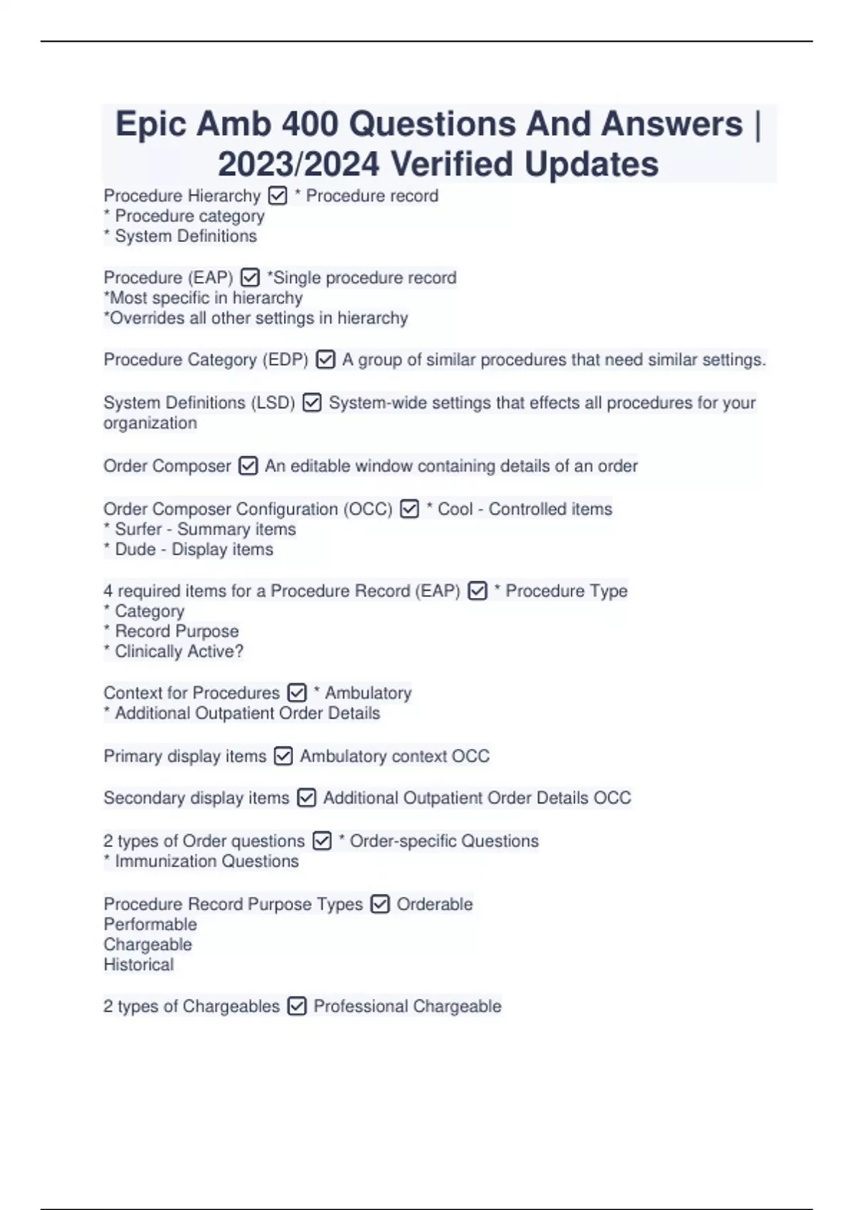 Epic Amb 400 Questions And Answers | 2023/2024 Verified Updates - Epic ...