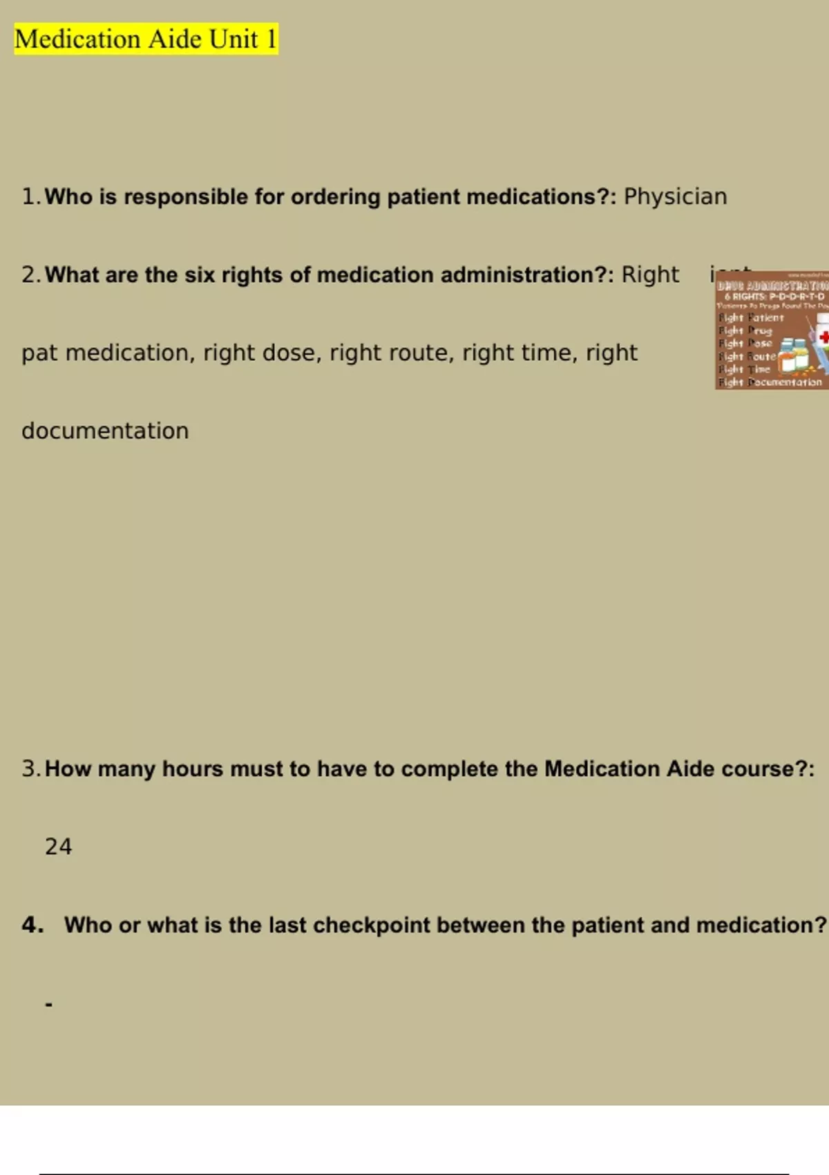 Medication Aide Unit 1 Questions and Answers (2023/2024) (Verified ...