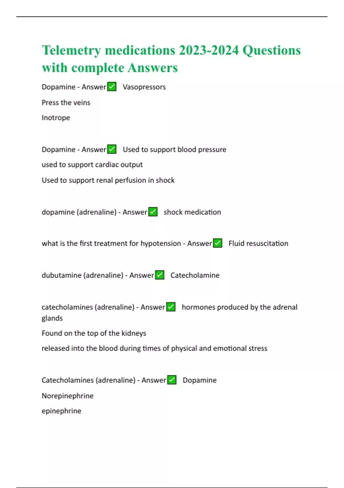 Telemetry medications Questions with complete Answers - Telemetry ...