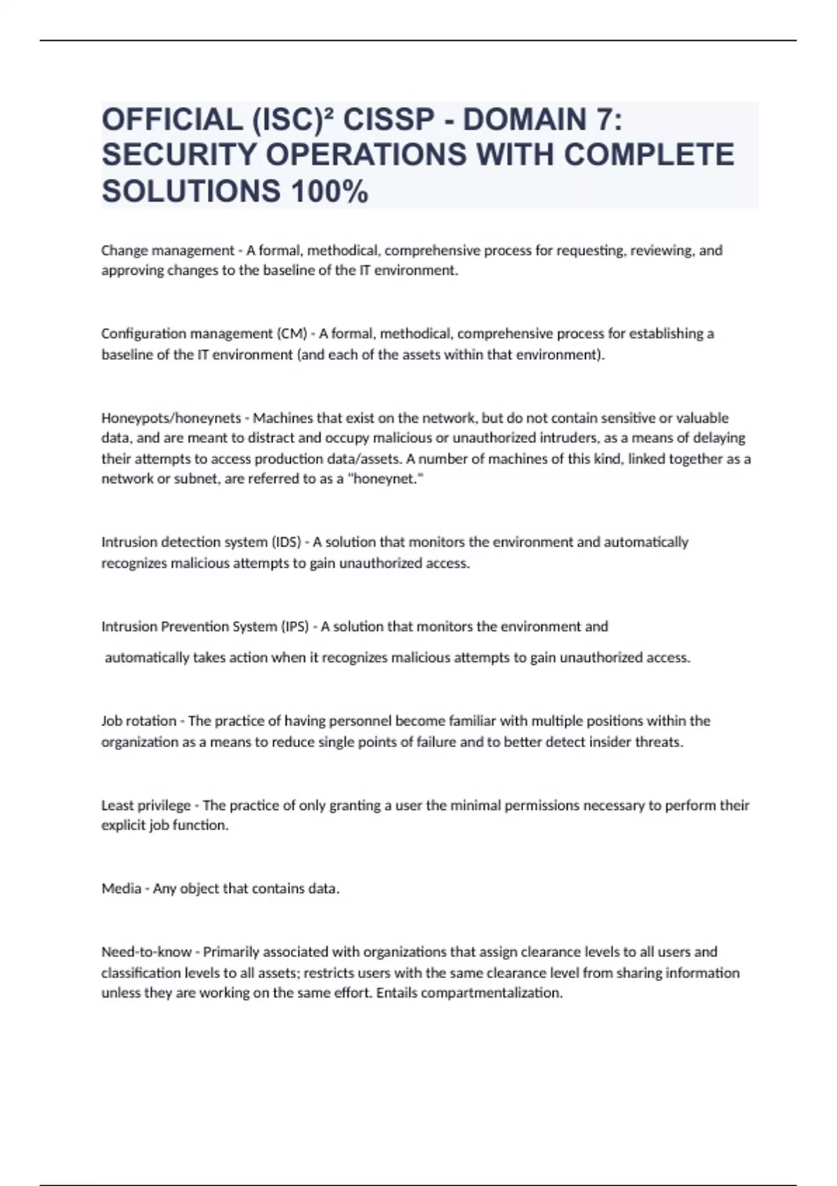 Official Isc ² Cissp Domain 7 Security Operations With Complete Solutions 100 Cissp