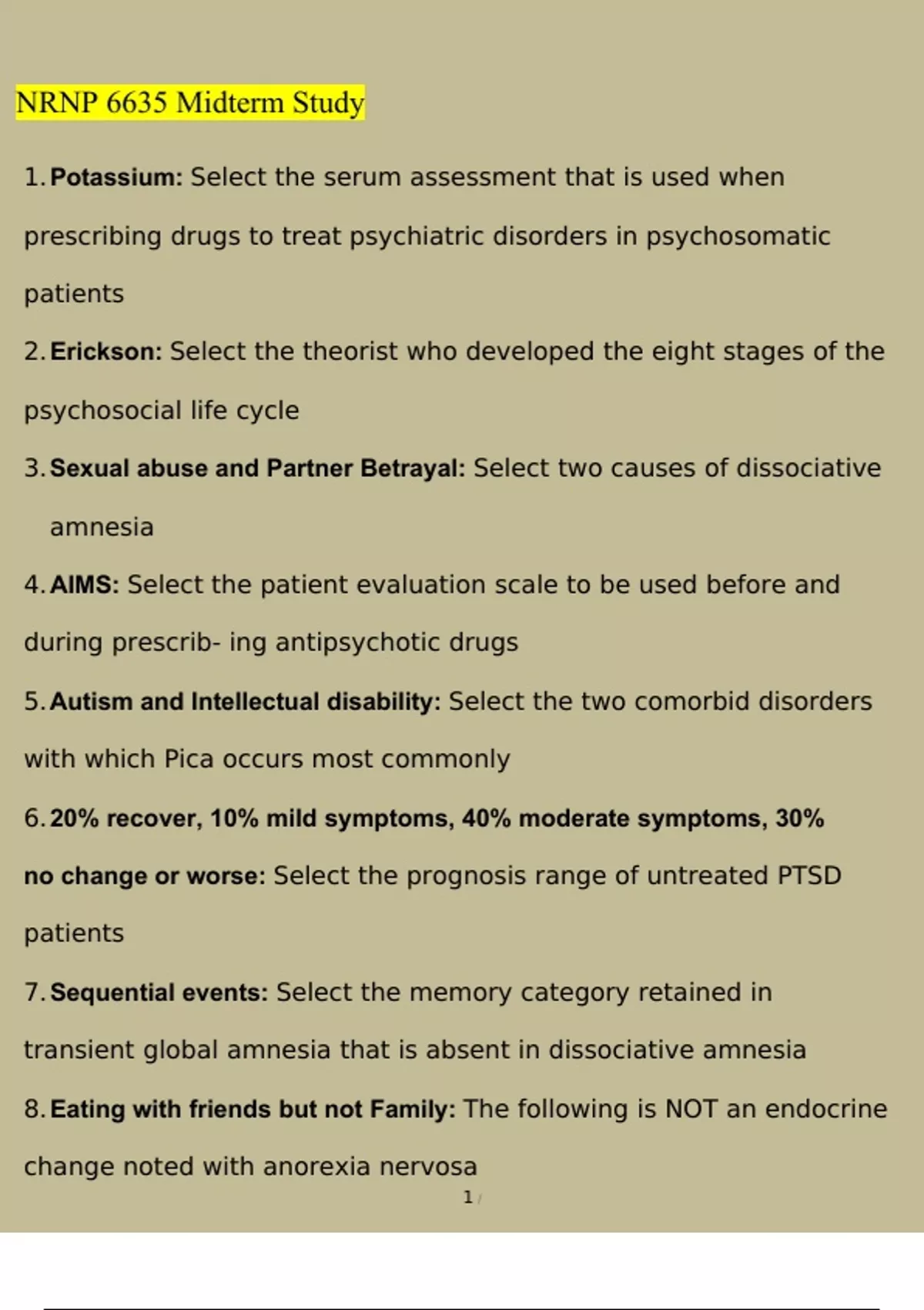 NRNP 6635 Midterm Study Exam Questions and Answers (2024/2025) (Verified Answers) - NRNP 6635 ...