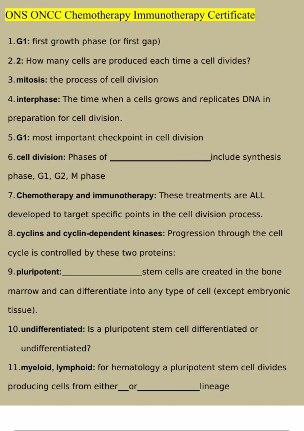 ONS ONCC Chemo Renewal Exams 2024/2025 with 100% correct answers ONS Chemotherapy Immunotherapy ...
