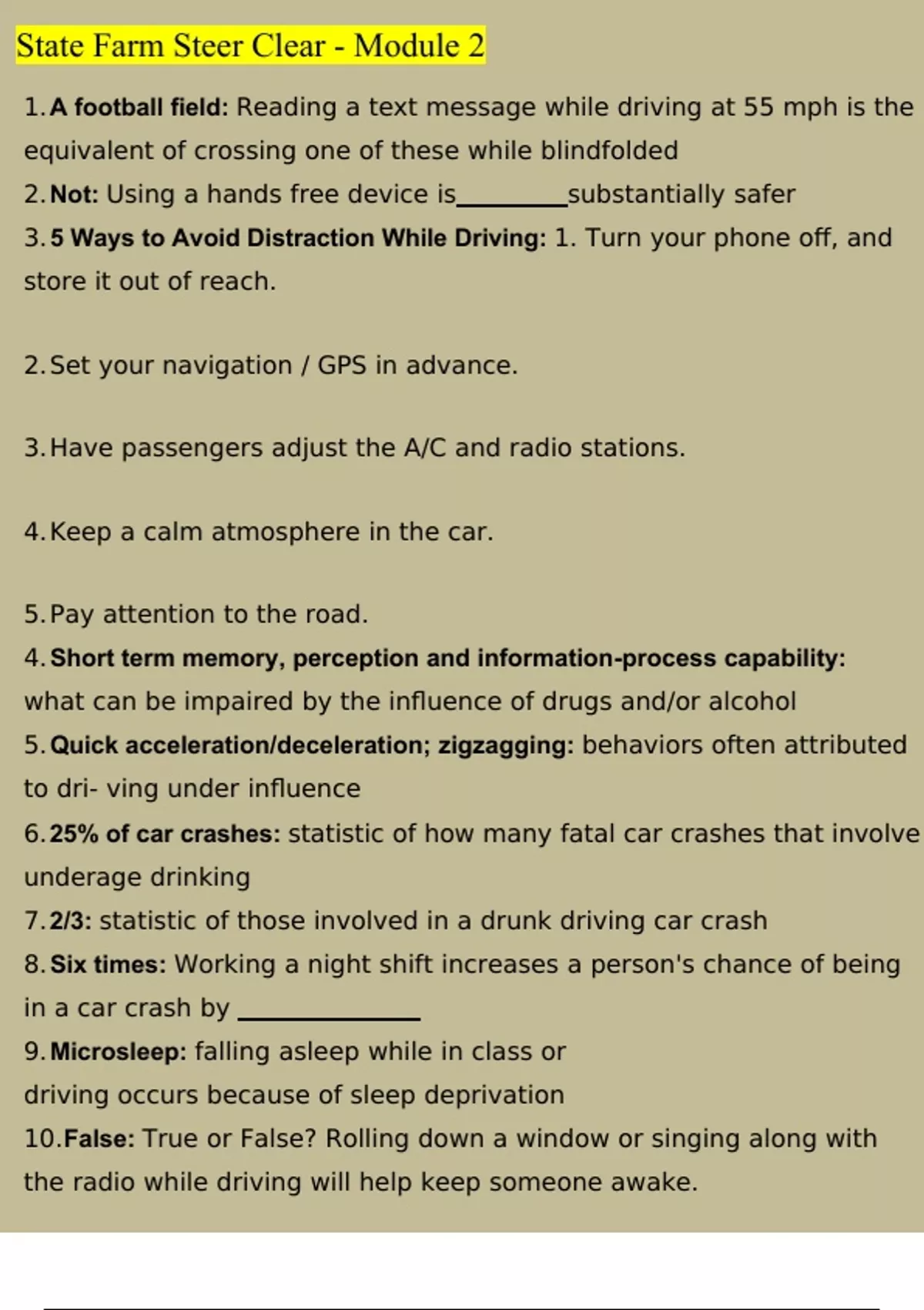 State Farm Steer Clear - Module 2 Questions and Answers (2023/2024 ...