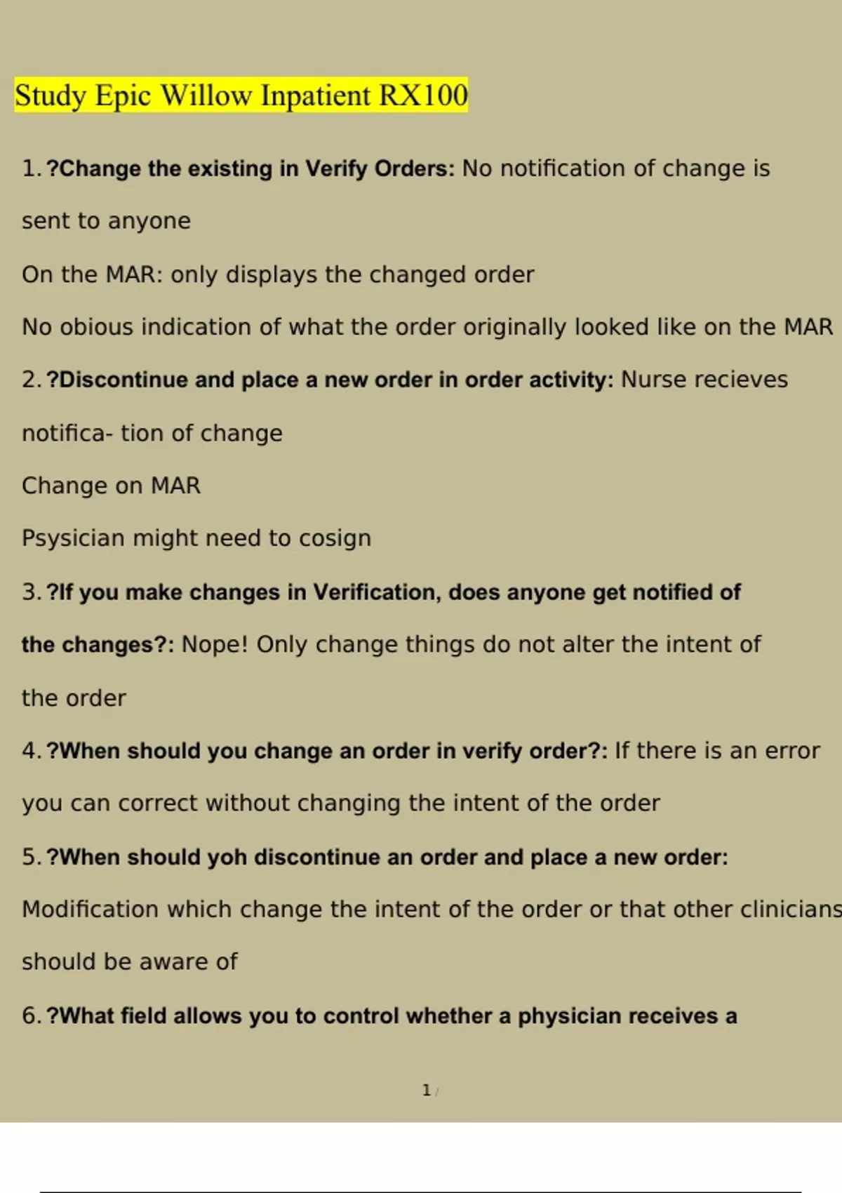 Rx 100 - Epic Willow Inpatient Basics Questions and Answers (2023/2024 ...