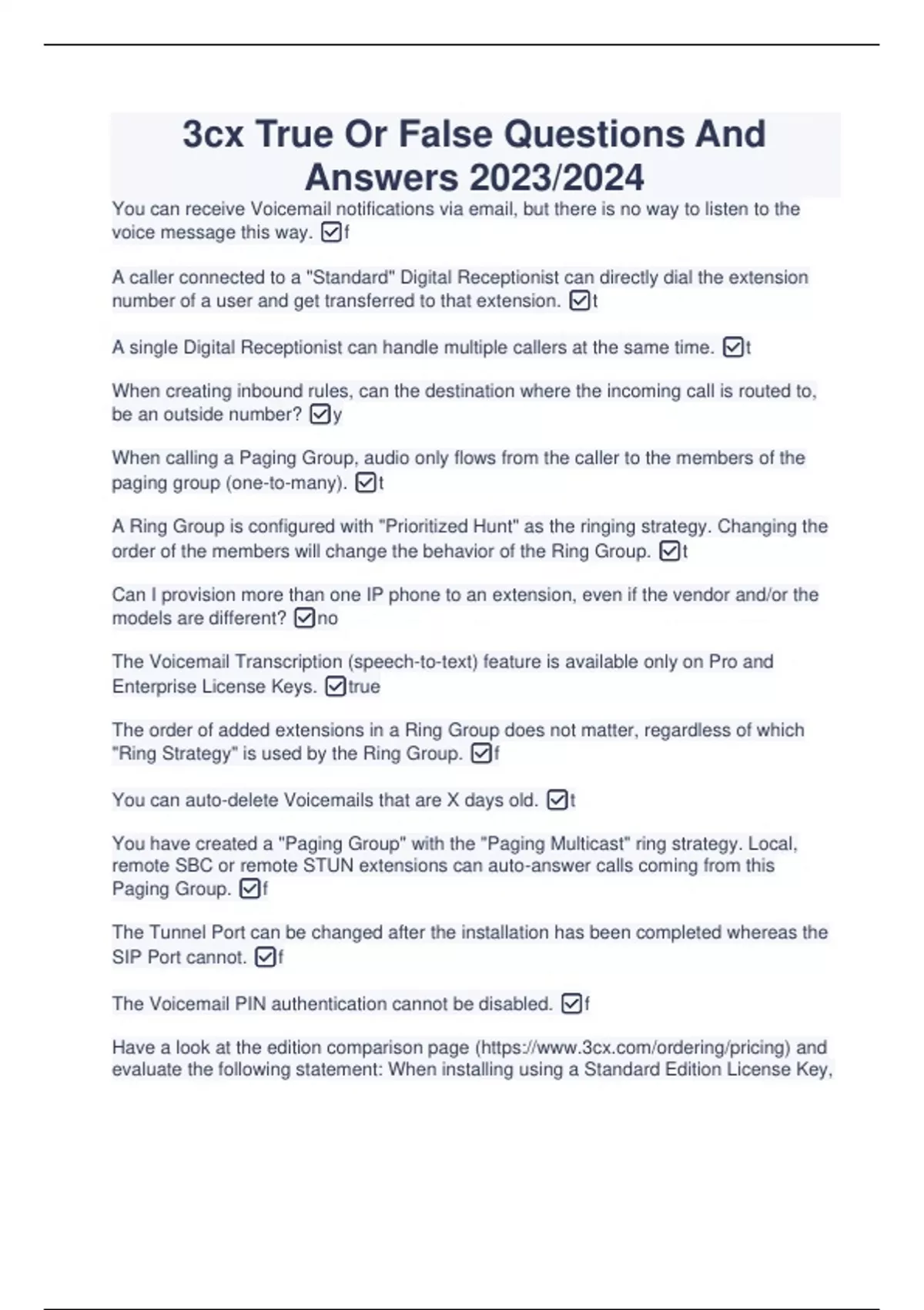 3cx True Or False Questions And Answers 2023/2024 - 3cx - Stuvia US