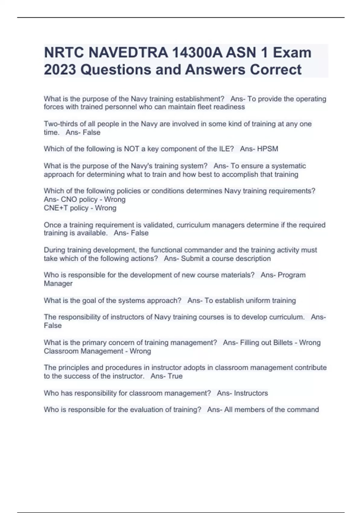 NRTC NAVEDTRA 14300A ASN 1,2,3,4 and 5 Combined Exams with complete ...