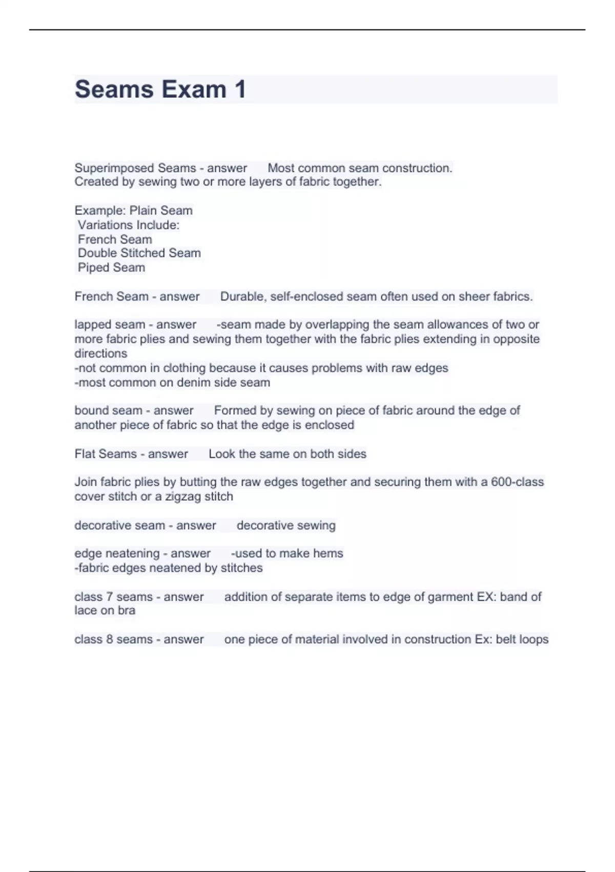 Seams Exam 1 Questions with solutions 2023 - Seams - Stuvia US