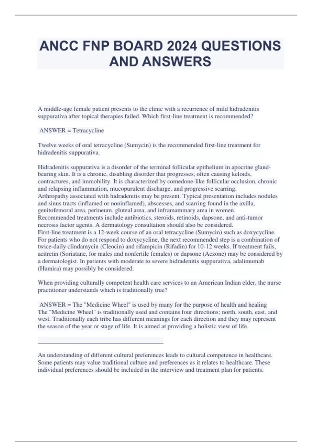 ANCC FNP BOARD 2024 QUESTIONS AND ANSWERS - ANCC FNP BOARD 2024 - Stuvia US
