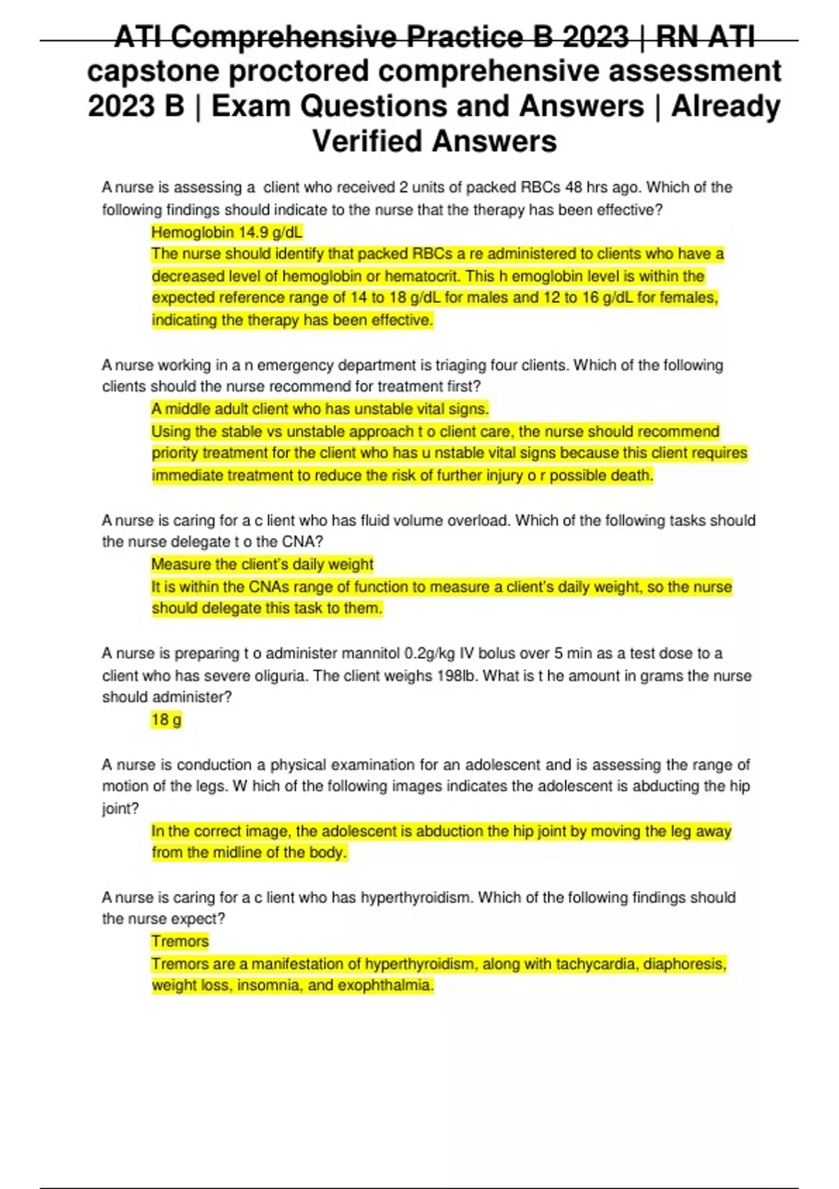 ATI Comprehensive Practice B 2023 | RN ATI capstone proctored comprehensive assessment 2023 B ...
