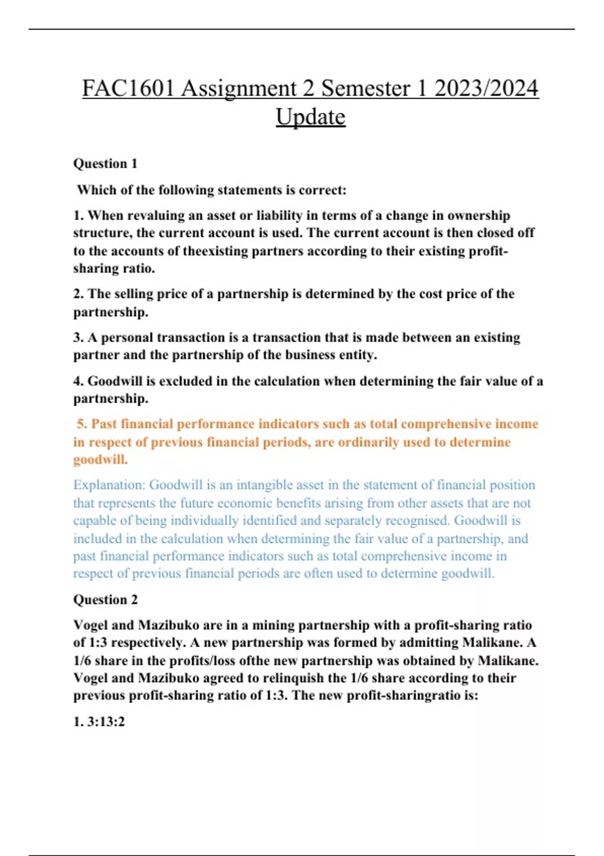 FAC1601 Assignment 2 Semester 1 2023/2024 Update - Stuvia SA
