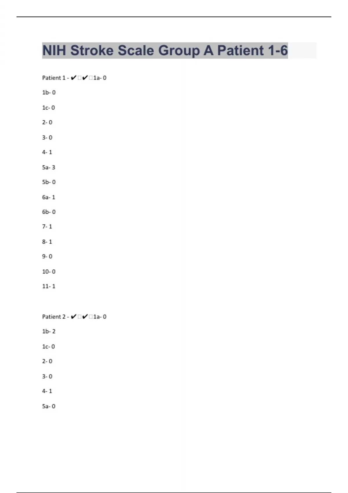 NIH Stroke Scale Group A Patient 1-6 Complete - NIH Stroke Scale Group ...