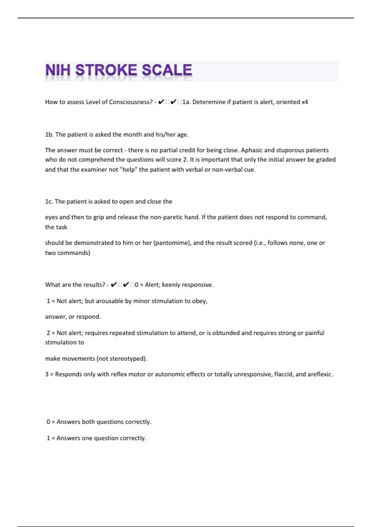 NIH Stroke Scale Questions And Answers|100% Correct - NIH Stroke Scale ...