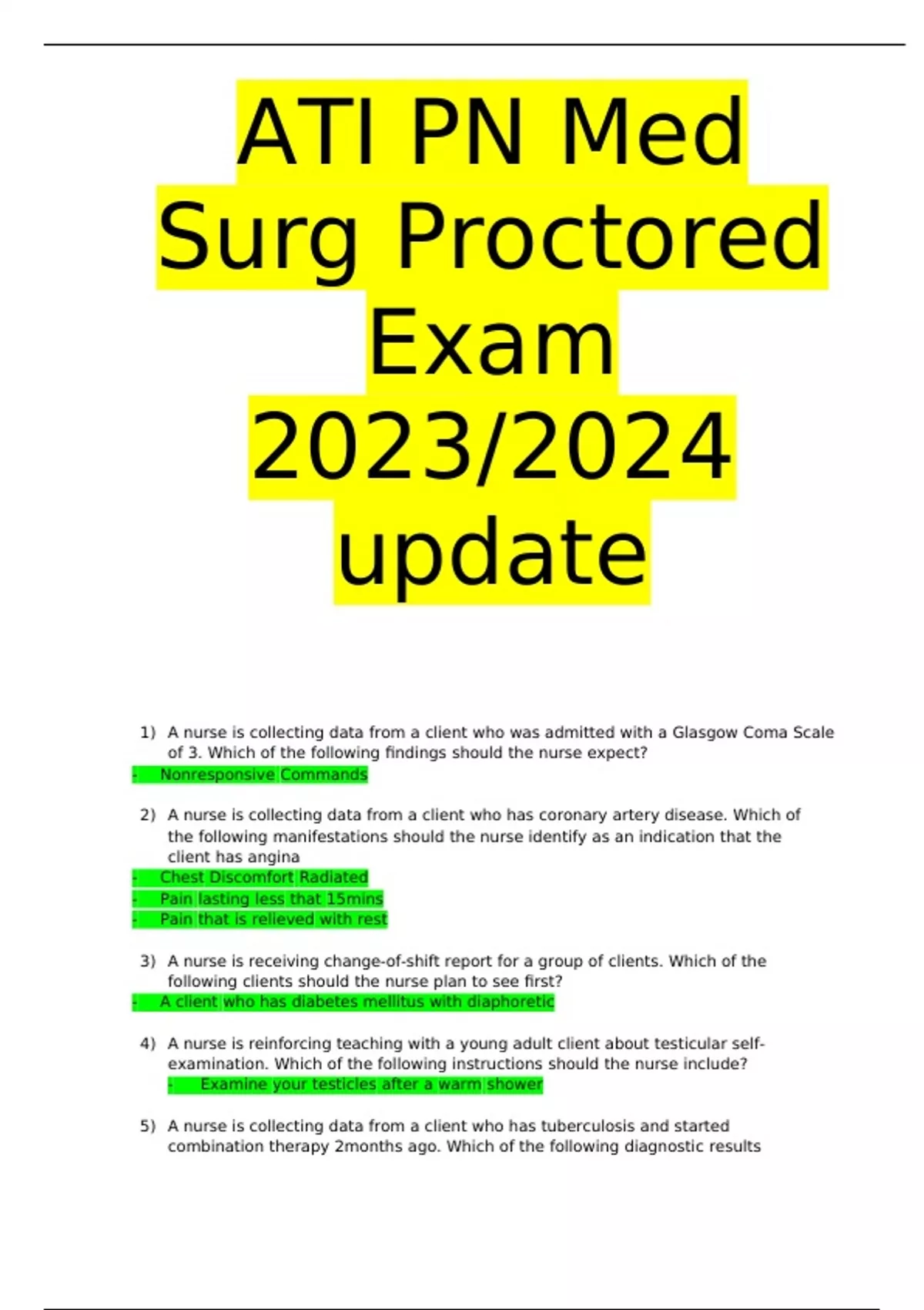 ATI PN Med Surg Proctored Exam 2023/2024 update - ATI PN Med Surg next generation. - Stuvia US