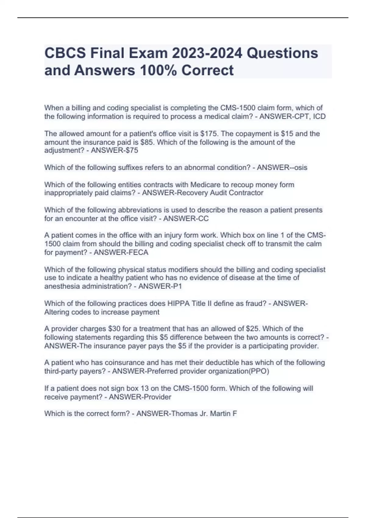 CBCS Final Exam Questions and Answers 100% Correct - Cbcs - Stuvia US