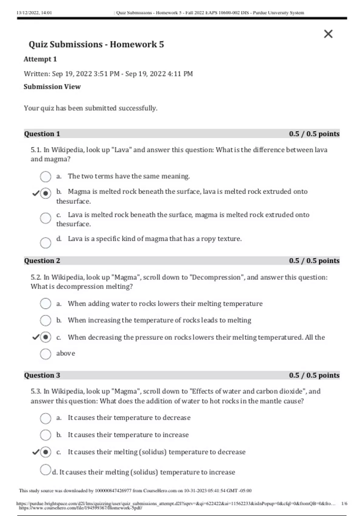 EAPS 106 Homework 5 (Purdue University) - EAPS 106 - Stuvia US