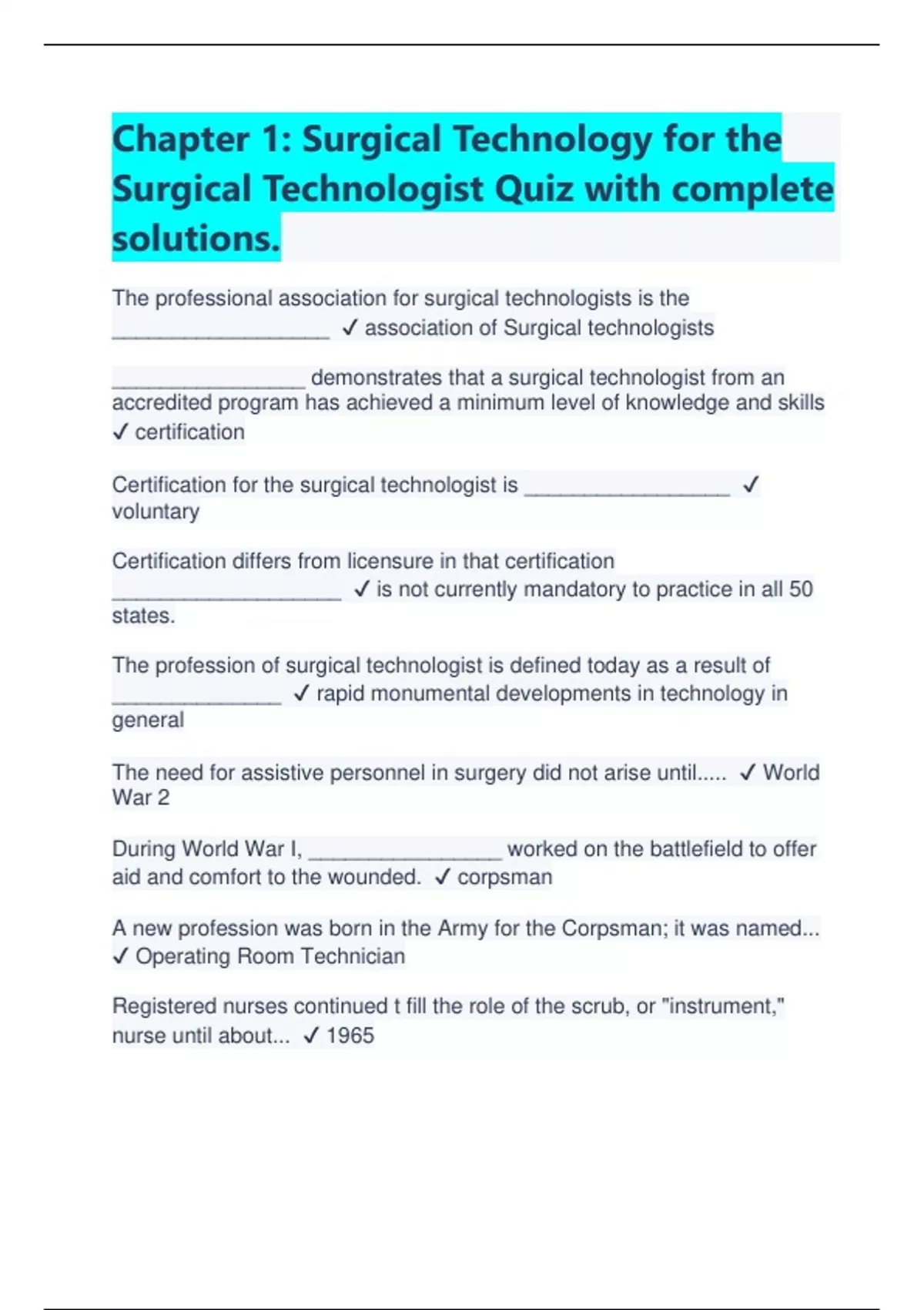 Chapter 1: Surgical Technology for the Surgical Technologist Quiz with ...