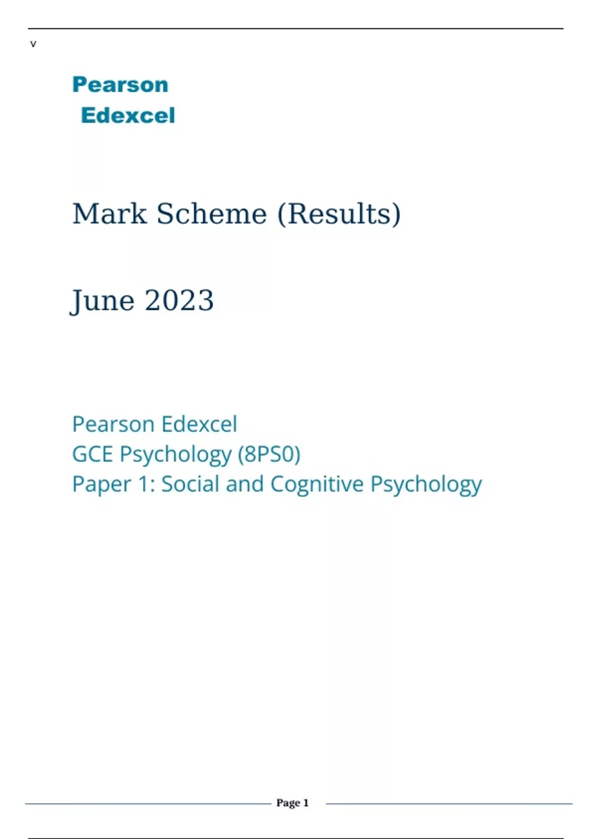 Pearson Edexcel GCE Psychology (8PS0) Paper 1 Social and Cognitive ...