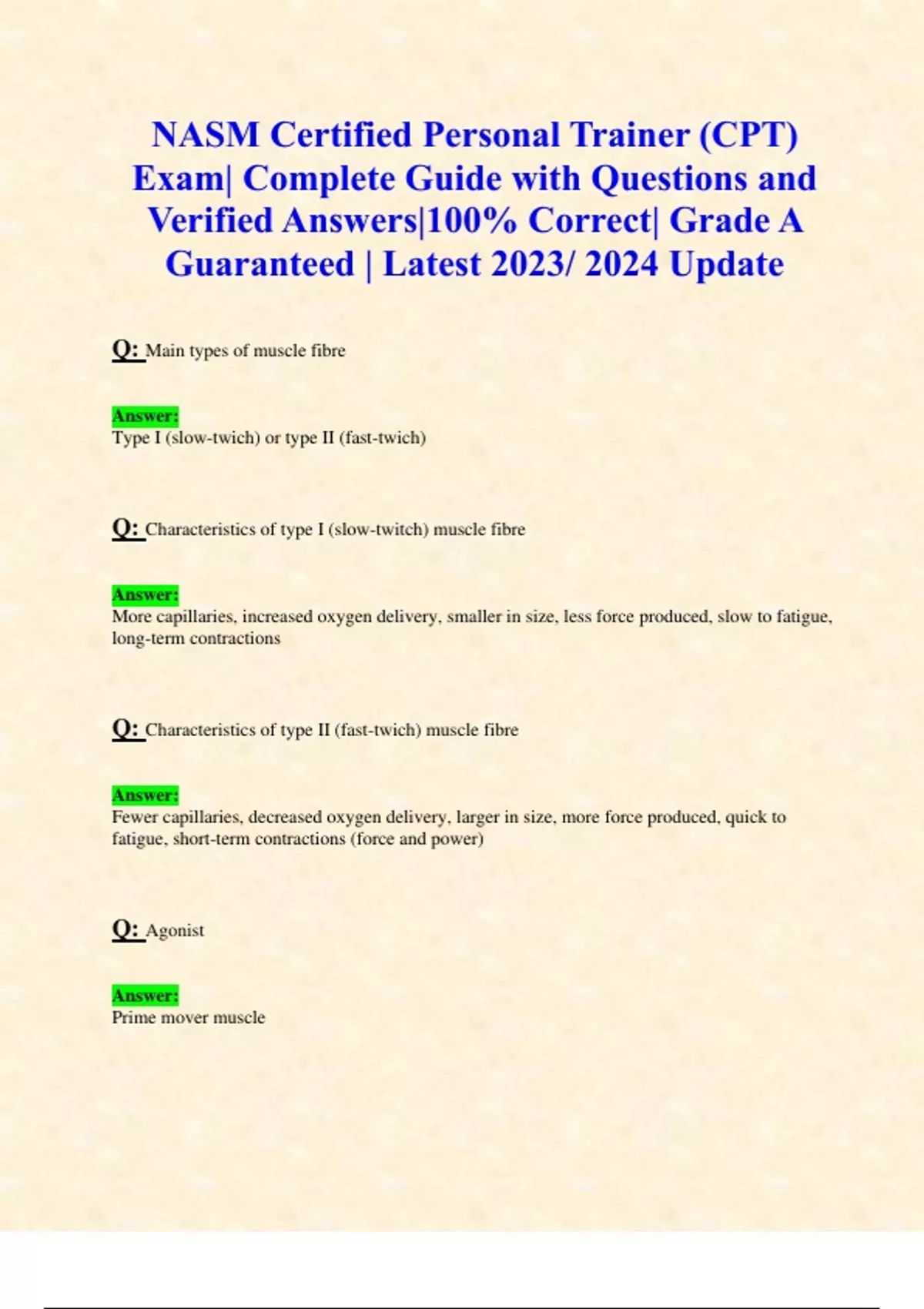 NASM Certified Personal Trainer (CPT) Exam| Complete Guide with Questions and Verified Answers ...