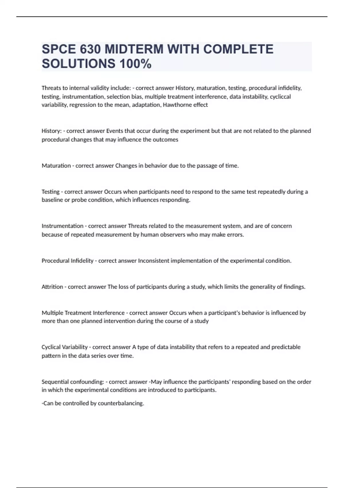 SPCE 630 MIDTERM WITH COMPLETE SOLUTIONS 100% - SPCE 630 - Stuvia US