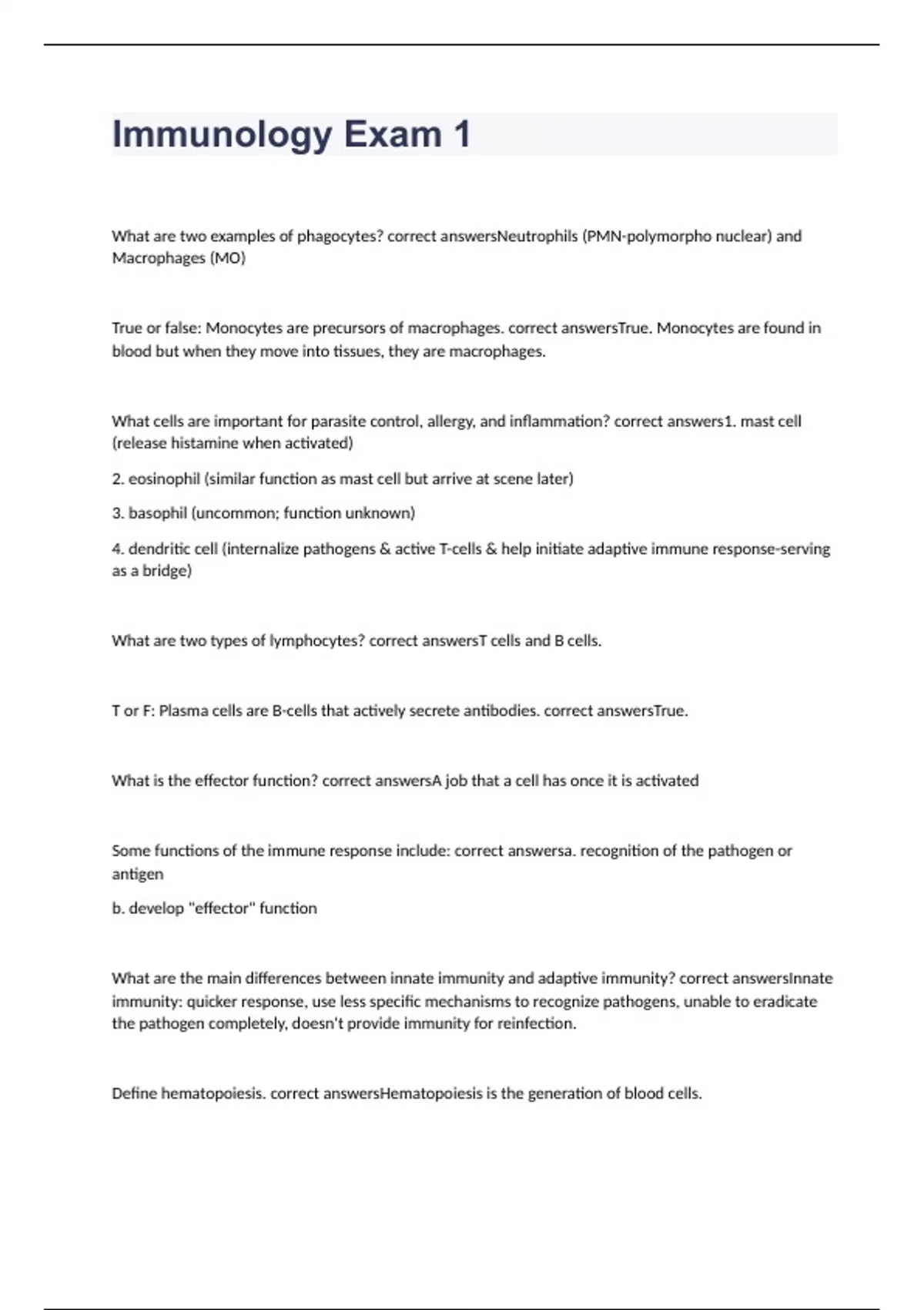 Immunology Bundled Exams 2023/2024 with 100% correct answers - Stuvia US
