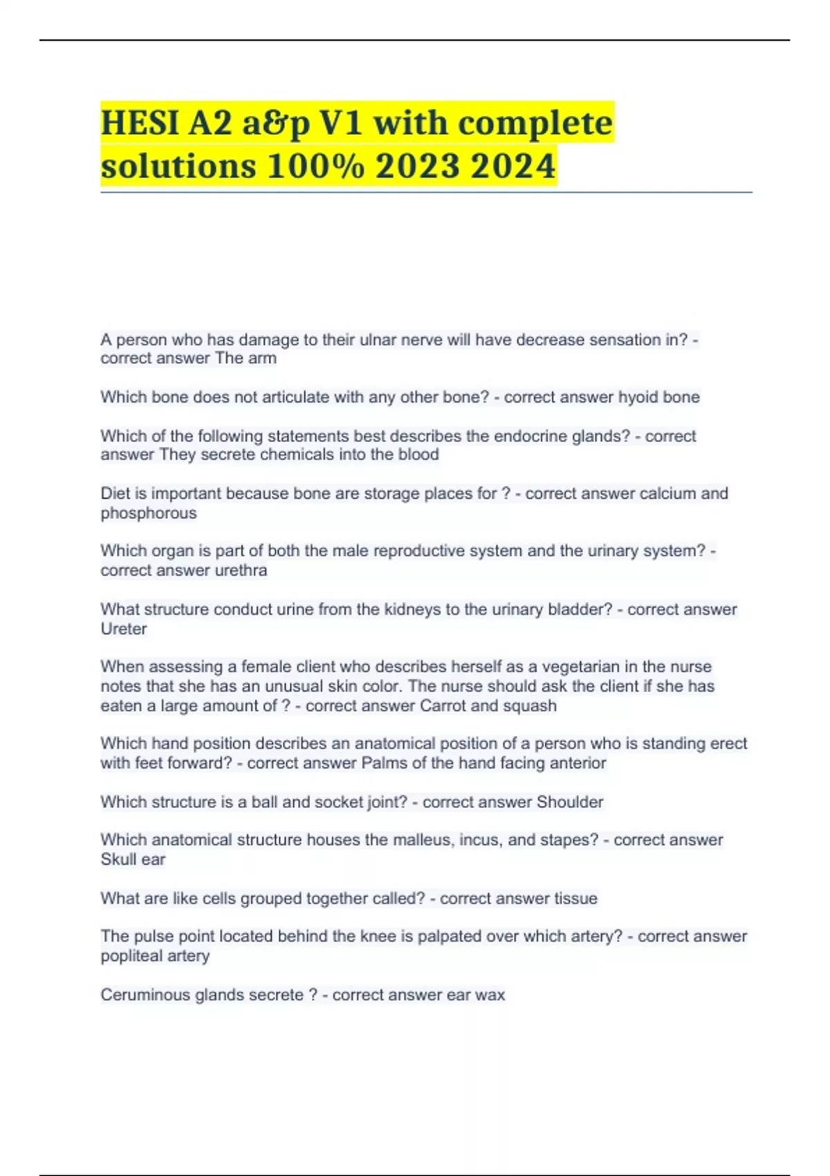 HESI A2 a&p V1 with complete solutions 100% - Hesi - Stuvia US