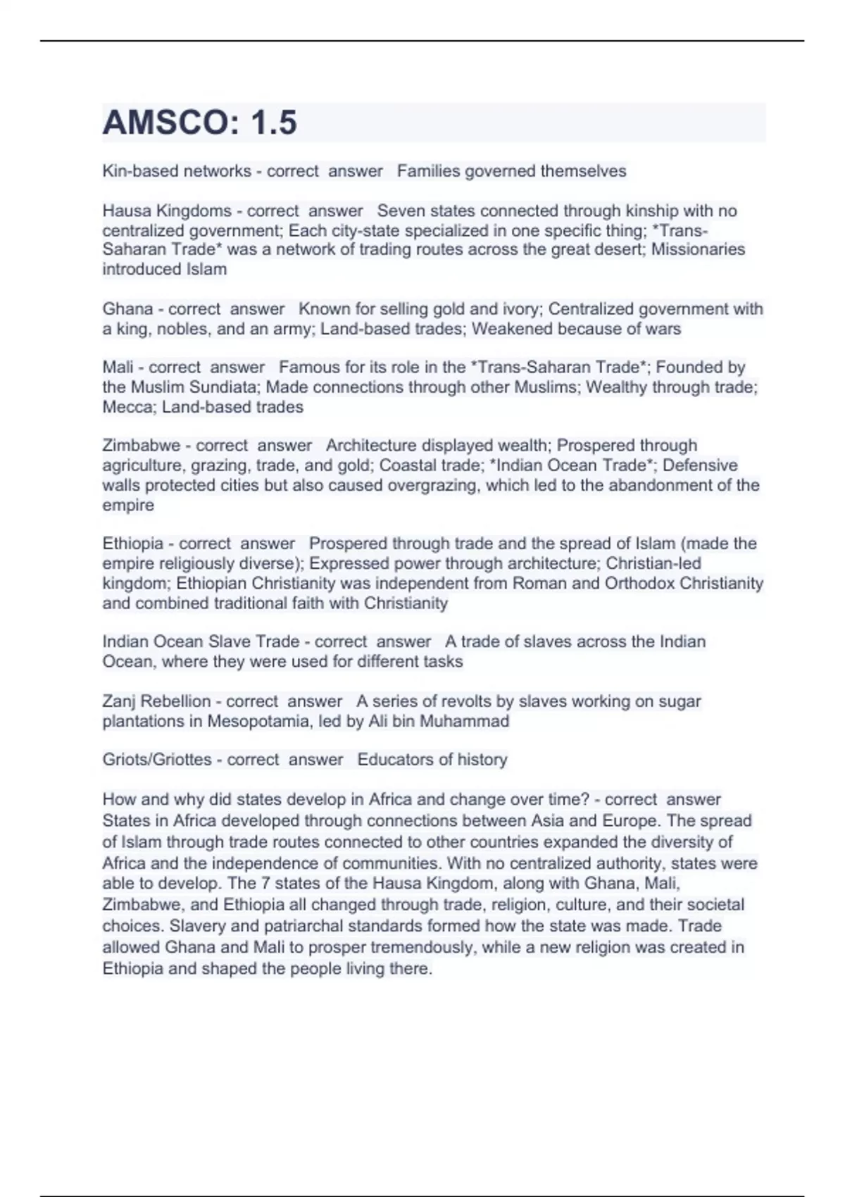 AMSCO Question and answers correctly solved 2023/2024 - AMSCO - Stuvia US