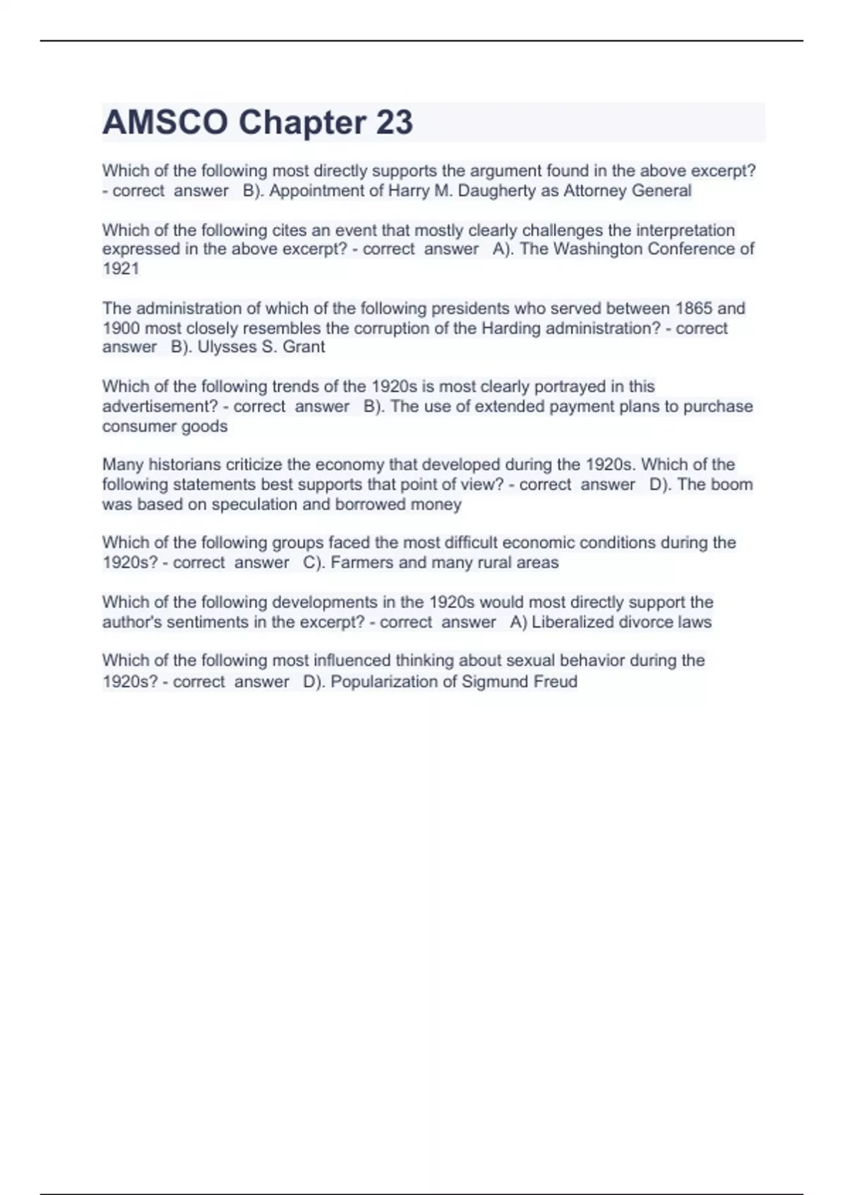 AMSCO Chapter 23 Questions with complete solution 2023/2024 - AMSCO ...