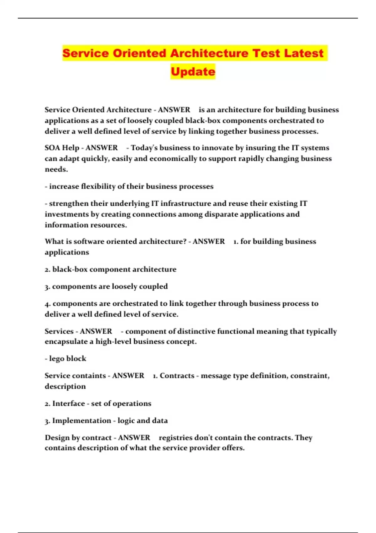 Service Oriented Architecture Test Latest Update - Service Oriented ...