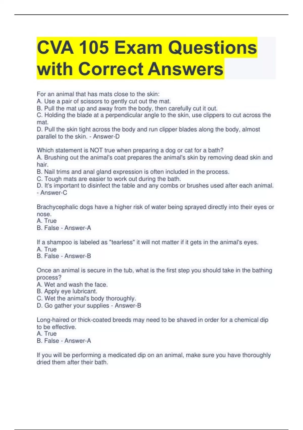 CVA Exam Questions with All Correct Answers - CVA - Stuvia US