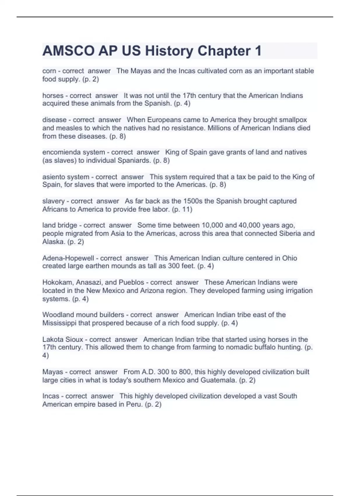 AMSCO AP US History Chapter 1 Question and answers correctly solved ...