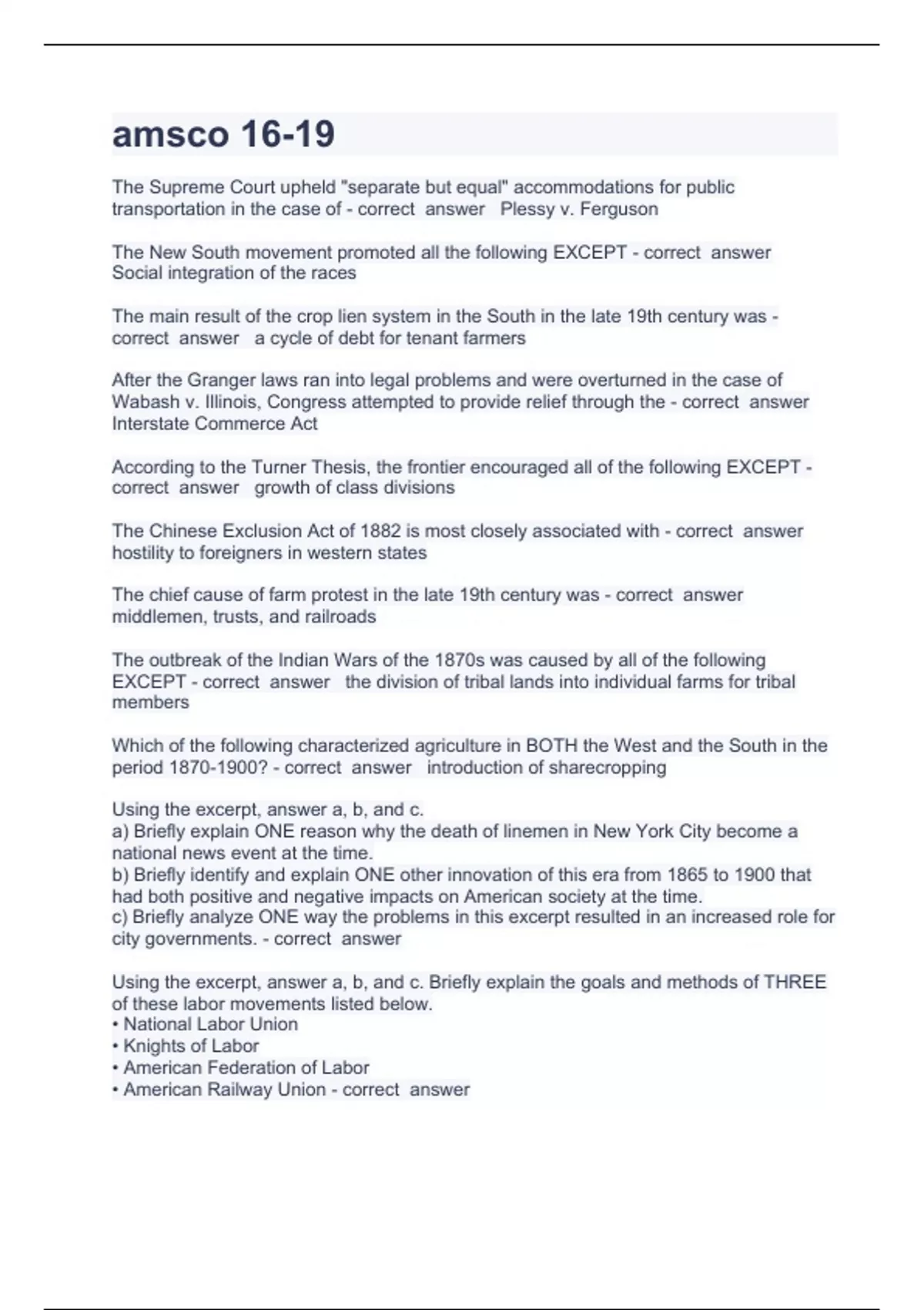 amsco 16 Question and answers correctly solved 2023/2024 - AMSCO ...