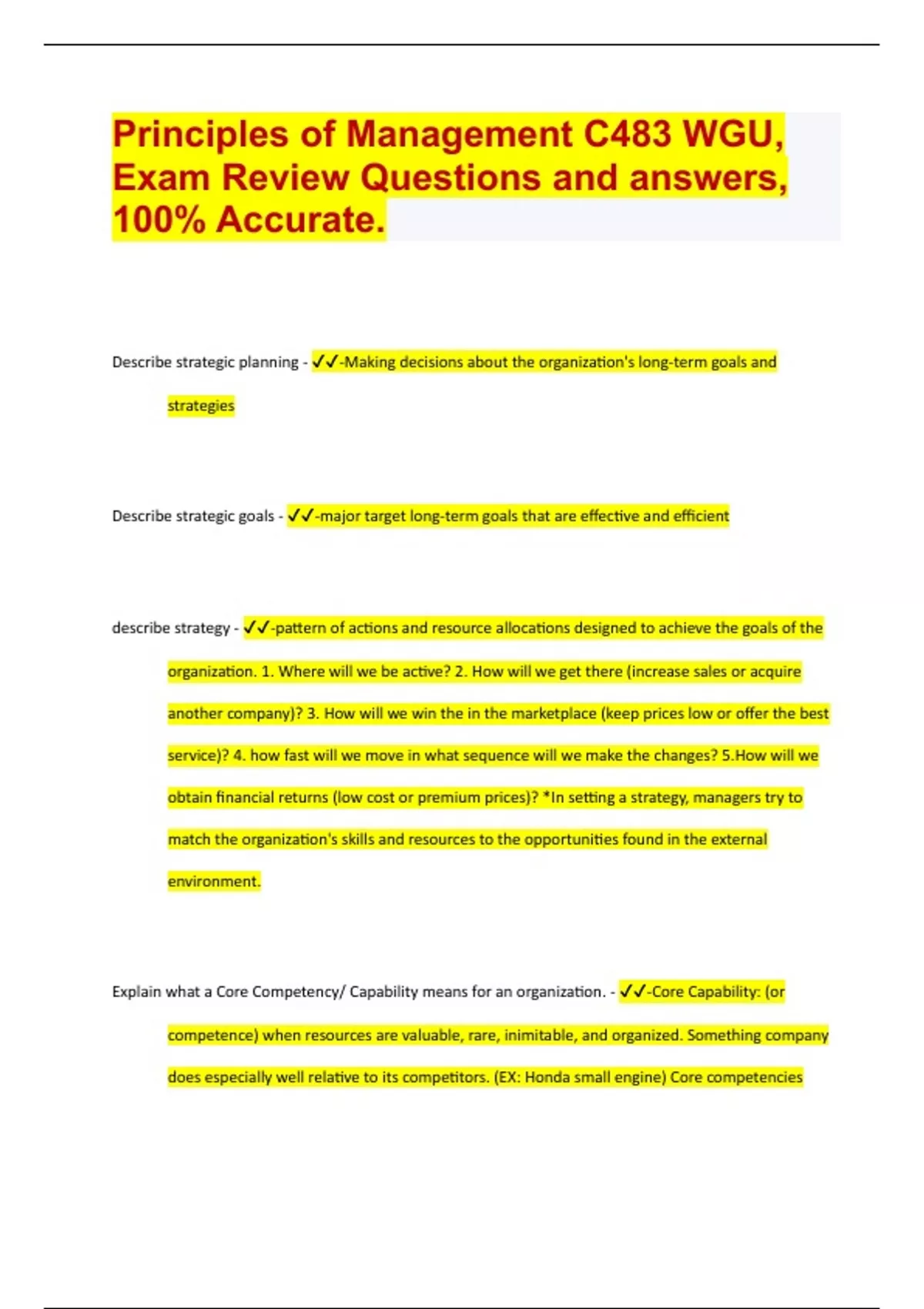 (BOOST YOUR GRADES FOR 2024 EXAMS). Principles of Management C483 WGU ...