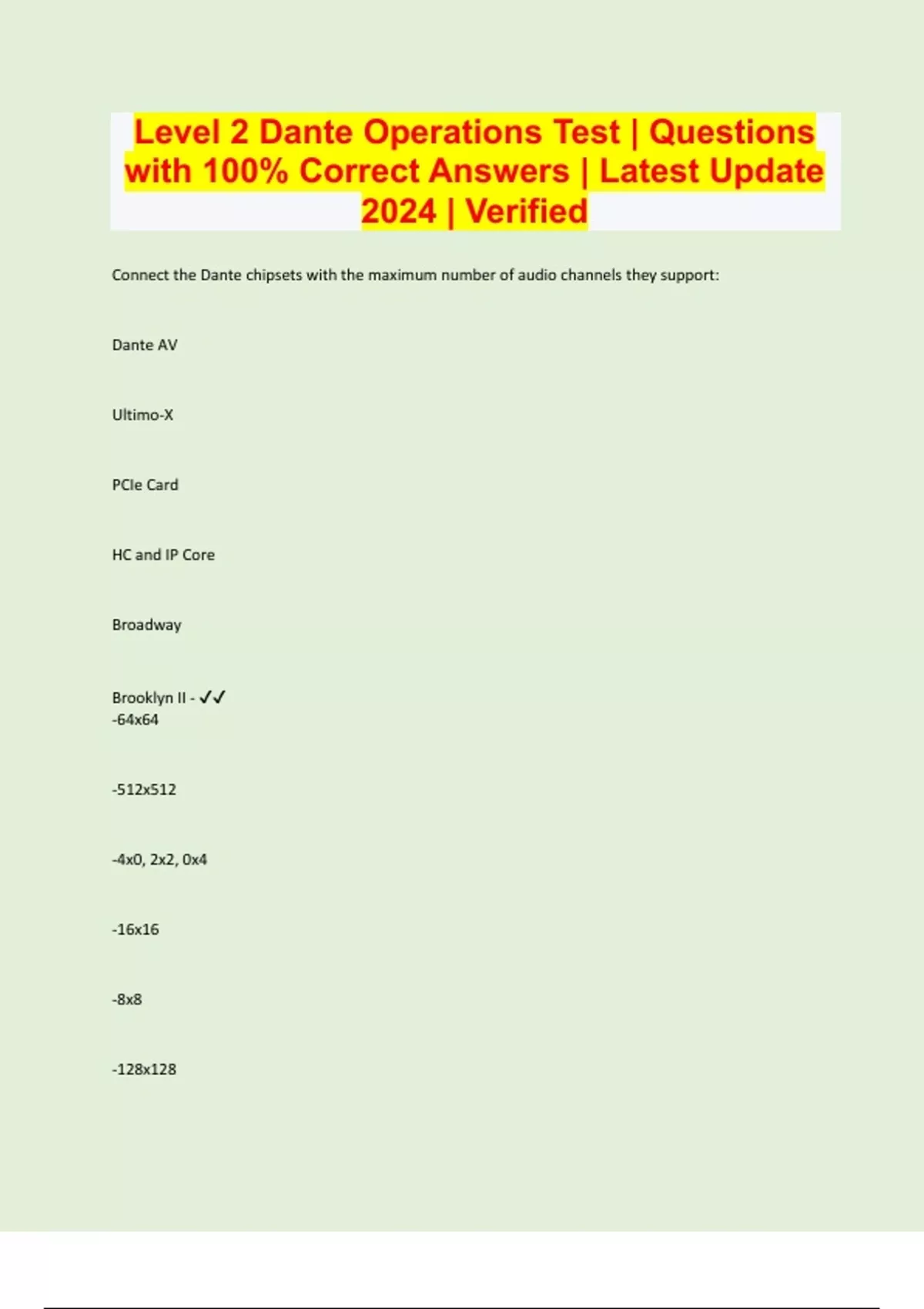 Level 2 Dante Operations Test | Questions with 100% Correct Answers ...