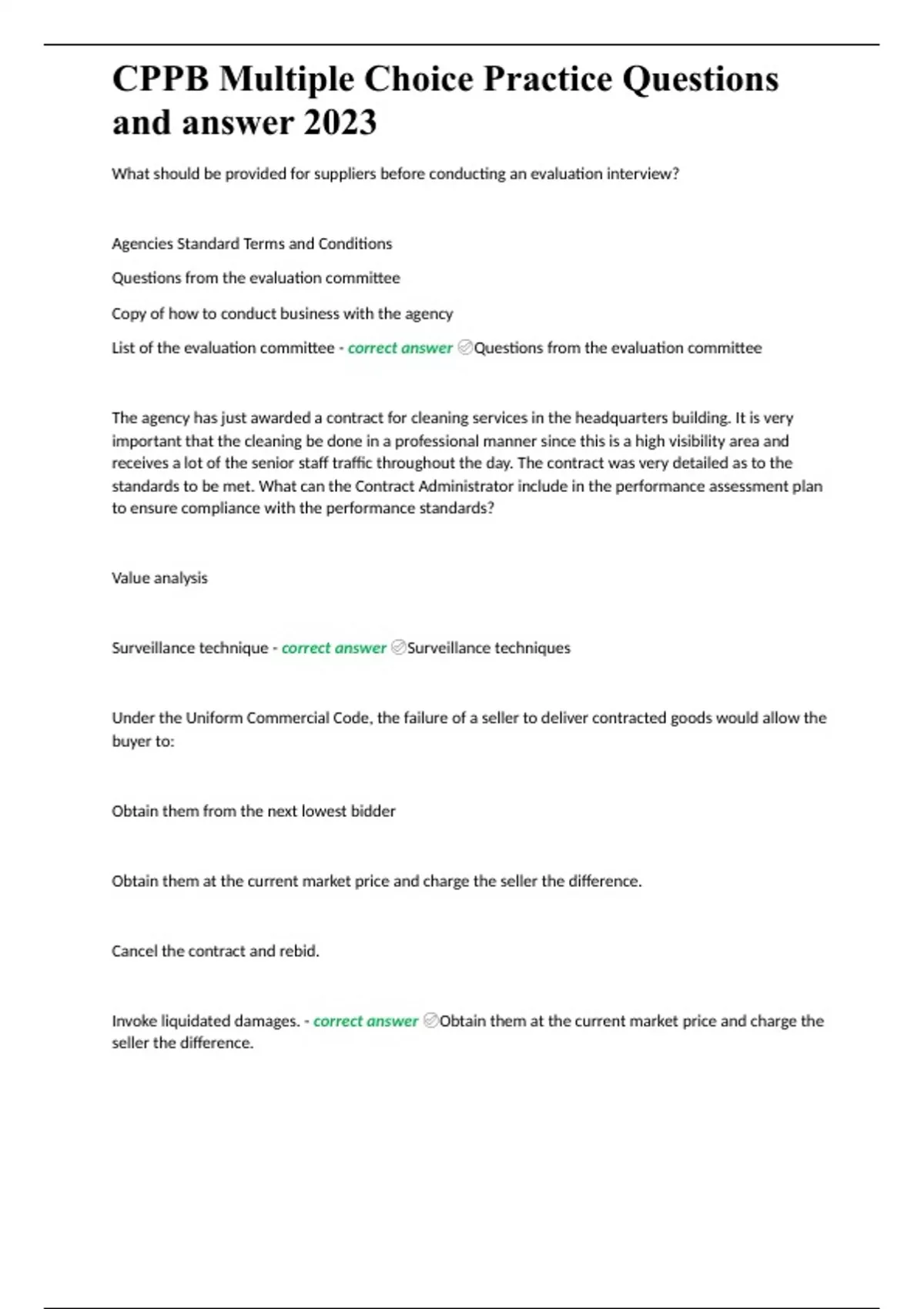 CPPB Multiple Choice Practice Questions and answer 2023 - CPPB Multiple Choice - Stuvia US