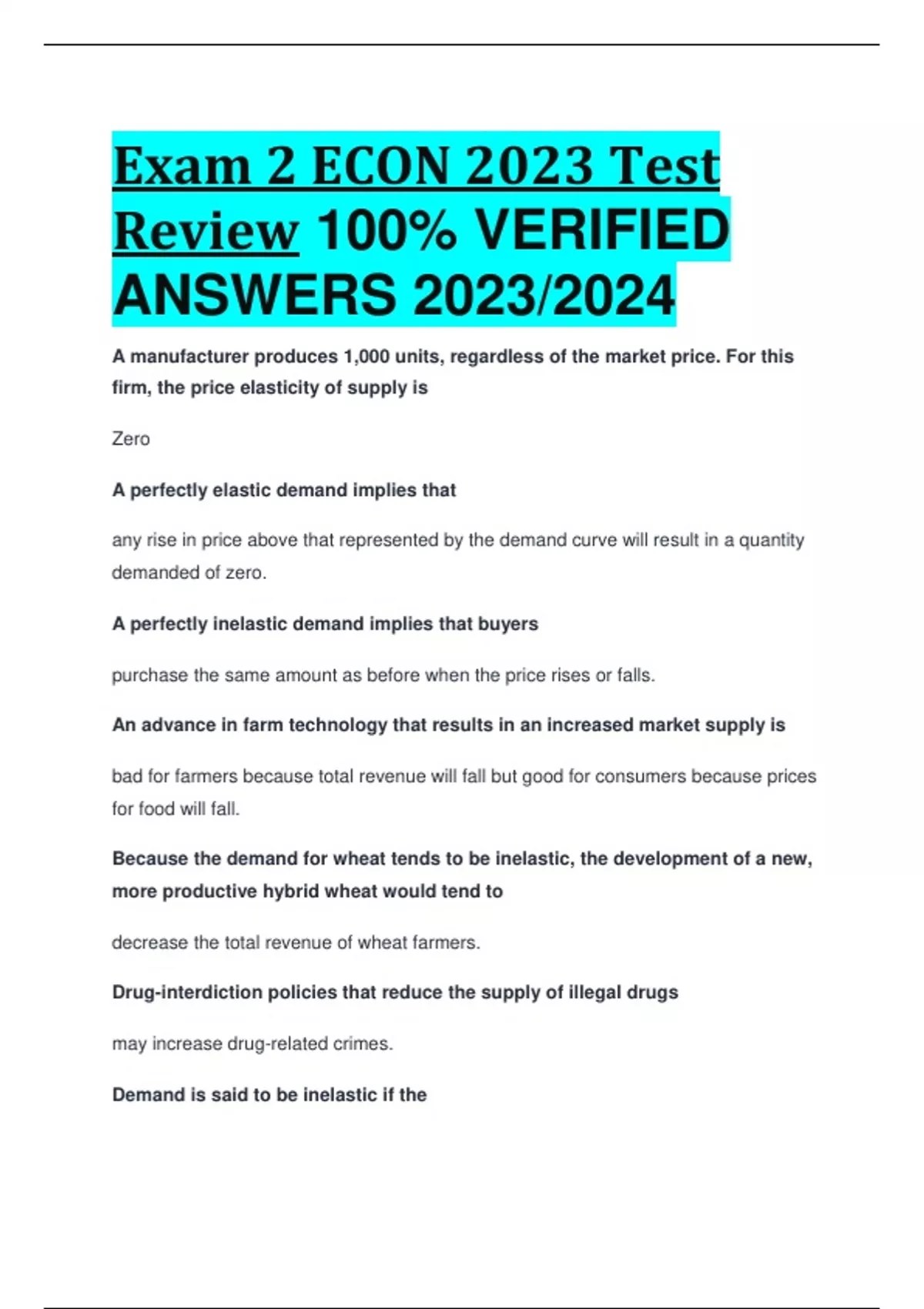 Exam 2 ECON 2023 Test Review 100% VERIFIED ANSWERS 2023/2024 - ECON ...