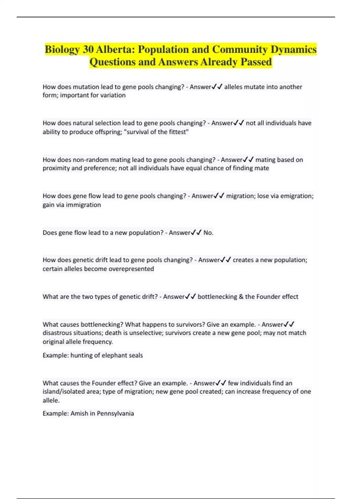 Biology 30 Alberta: Population and Community Dynamics Questions and ...