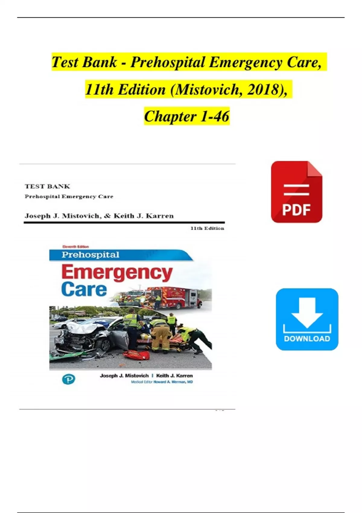 TEST BANK For Prehospital Emergency Care, 11th Edition By Joseph J ...