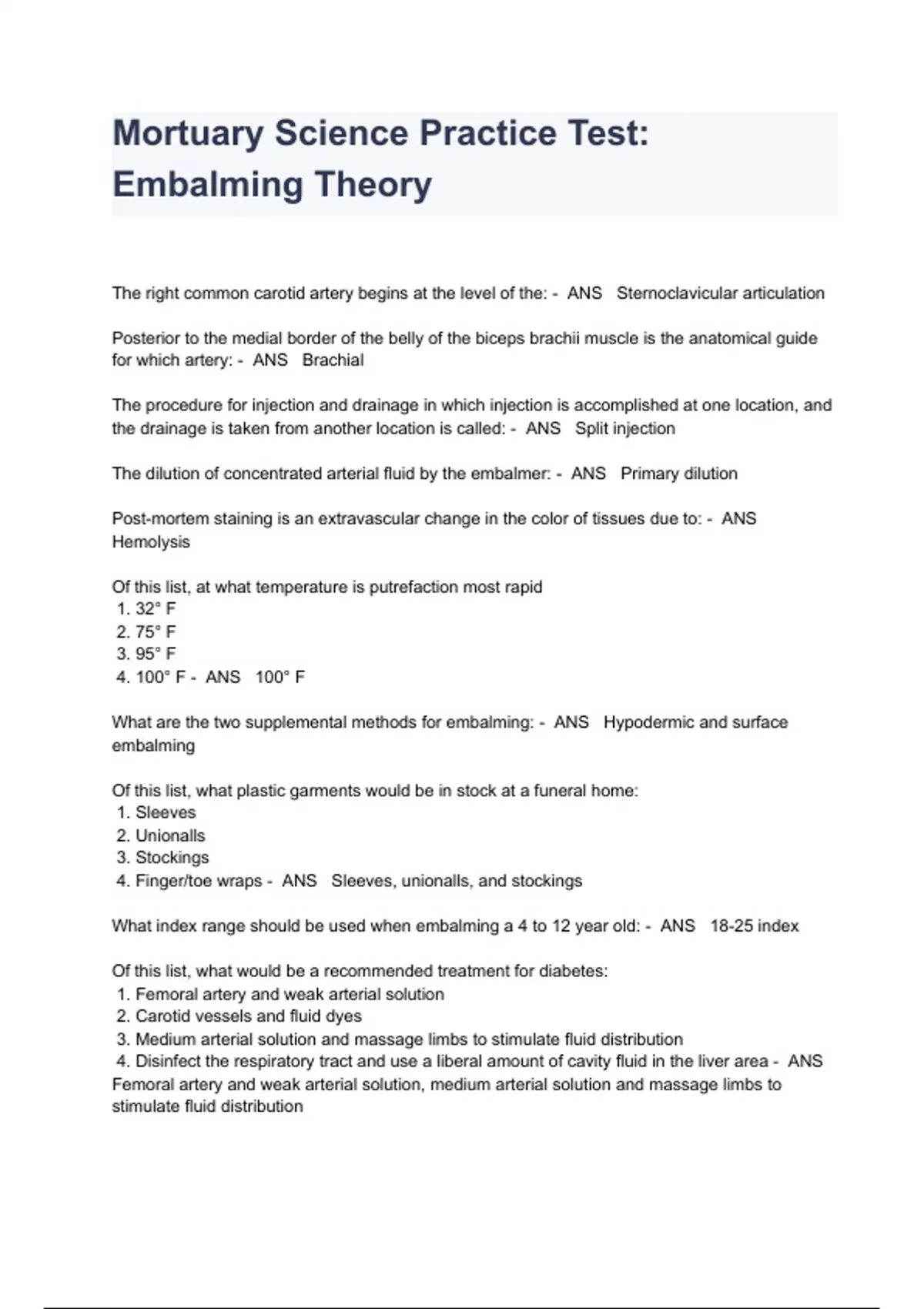 Mortuary Science Practice Test: Embalming Theory Exam Questions And ...