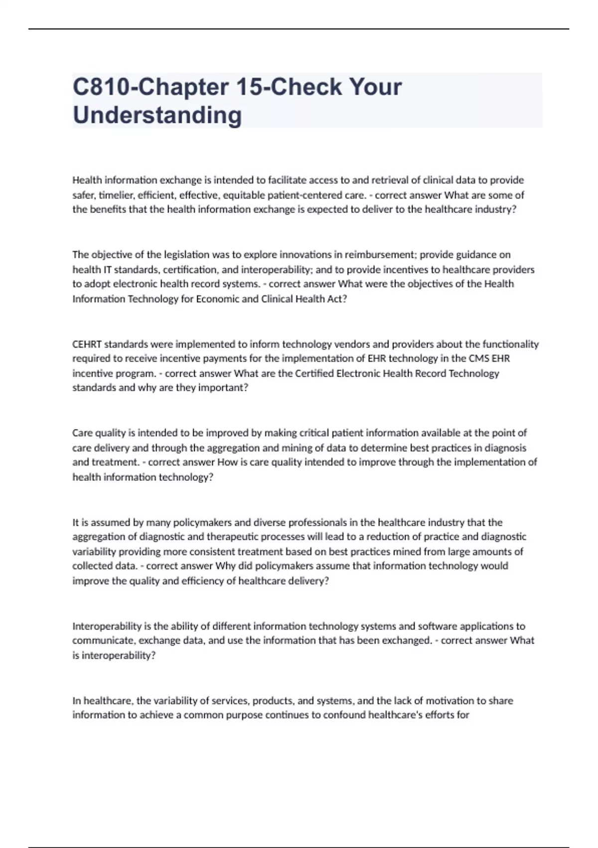 C810-Chapter 15-Check Your Understanding fully solved 2023/2024 - WGU C810 - Stuvia US