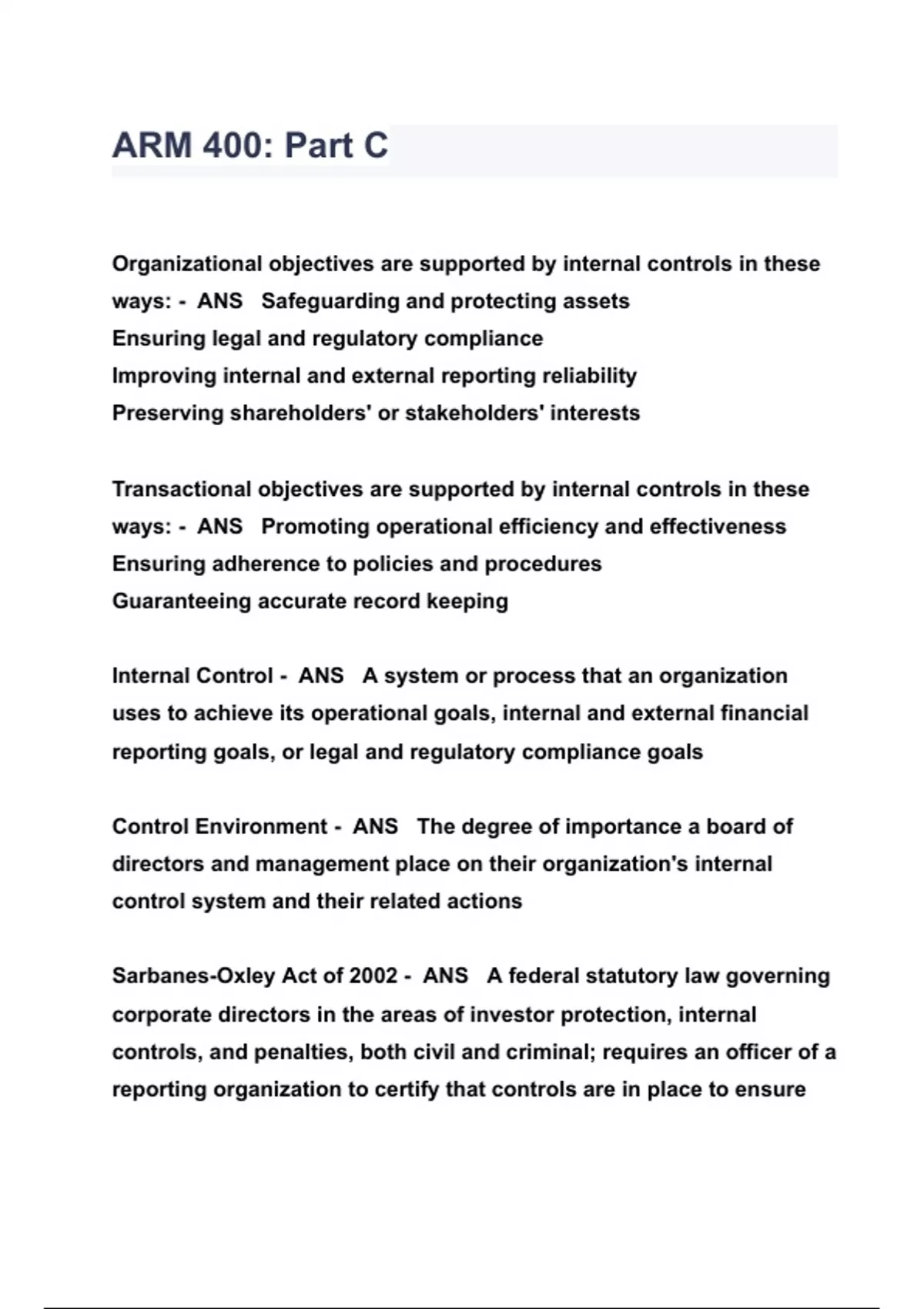 ARM 400: Part C QUESTIONS & ANSWERS 2023 ( A+ GRADED 100% VERIFIED ...