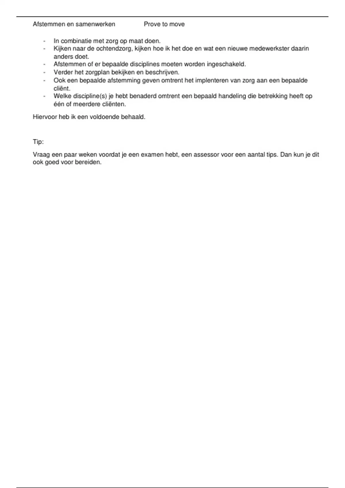 prove 2 move opdracht afstemmen en samenwerken - Stuvia NL