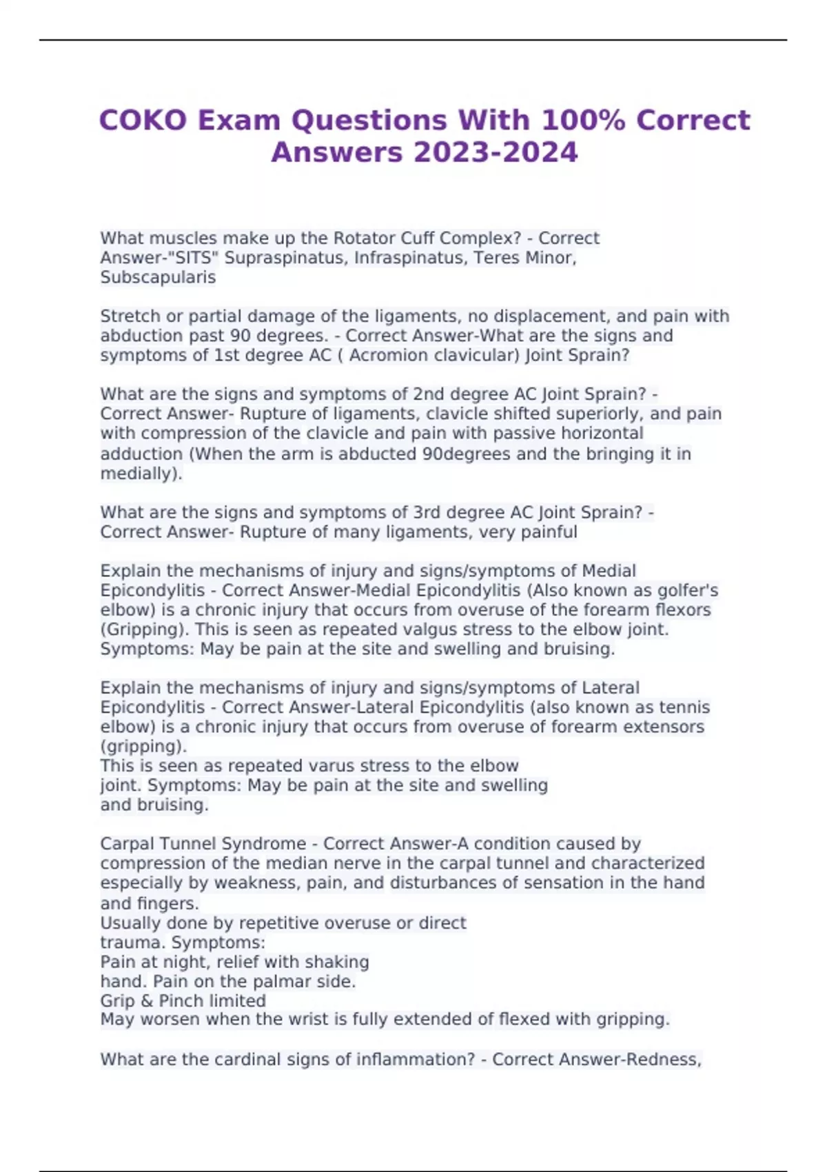 COKO Exam Questions With 100% Correct Answers - COKO - Stuvia US