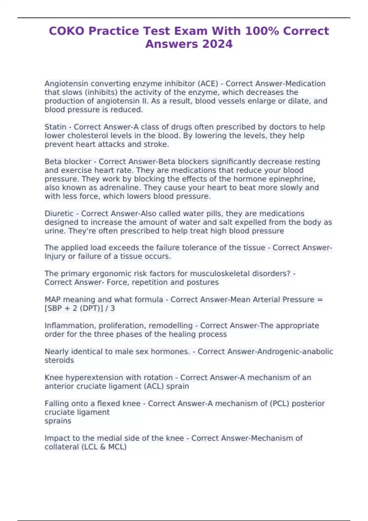 COKO Practice Test Exam With 100% Correct Answers 2024 - Stuvia US