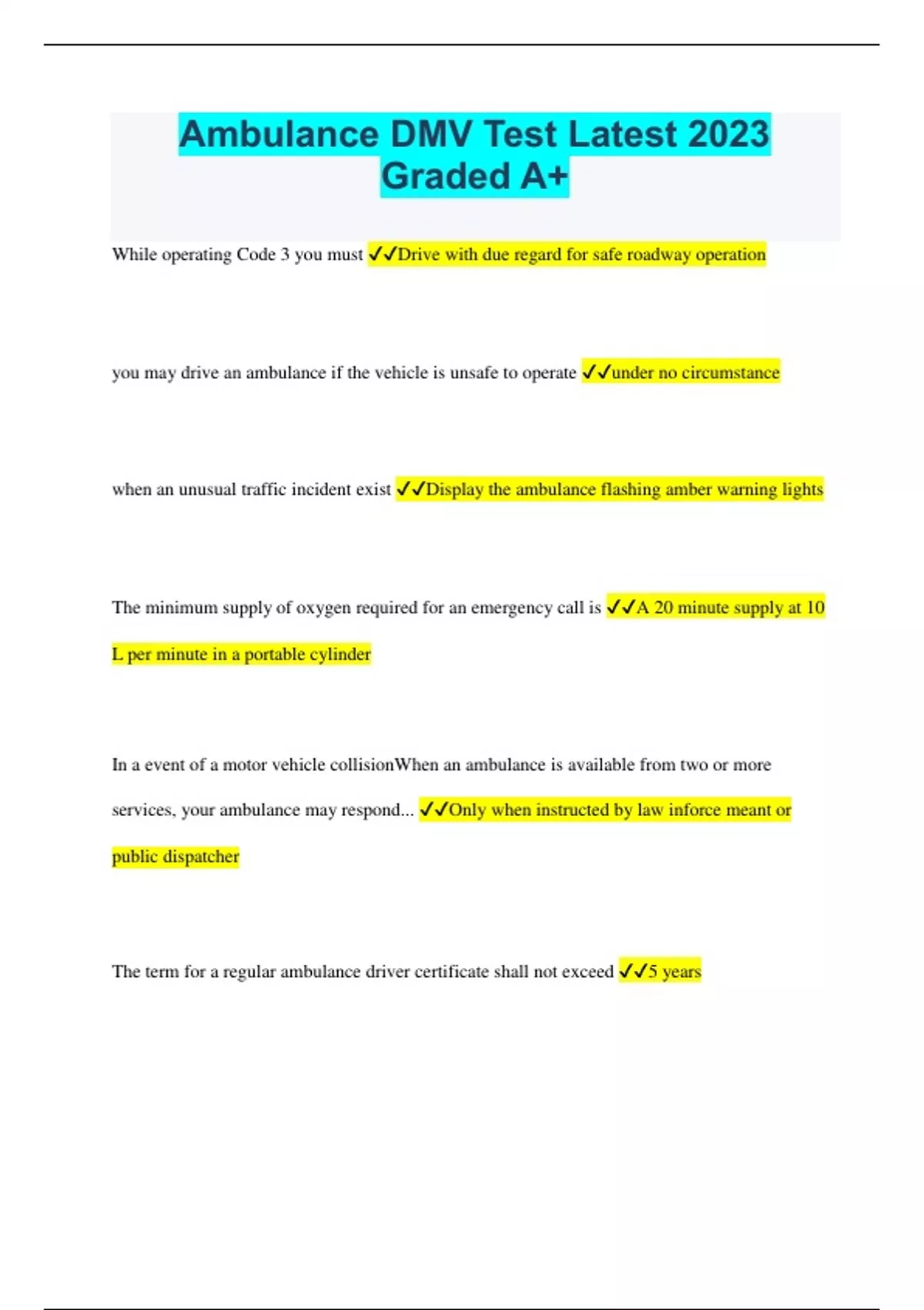 California Ambulance Driver's License all questions and answers also ...