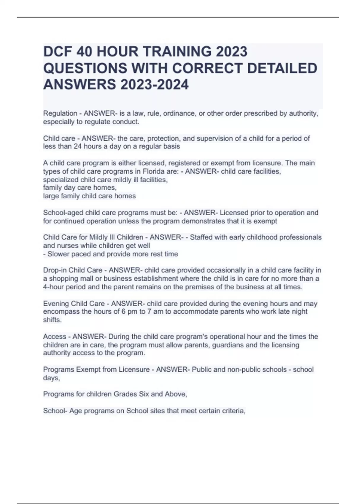 DCF 40 HOUR TRAINING 2023 QUESTIONS WITH CORRECT DETAILED ANSWERS - FL ...