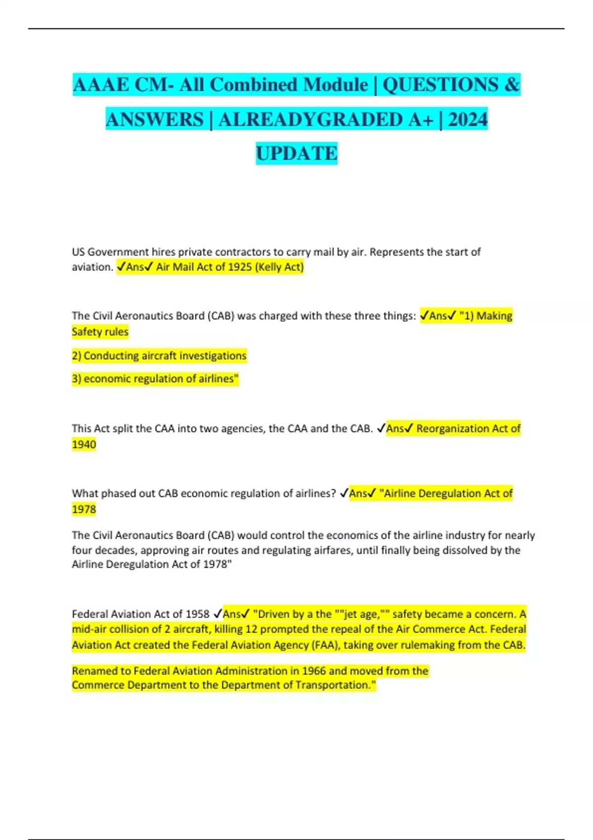AAAE CM- All Combined Module | QUESTIONS & ANSWERS | ALREADYGRADED A+ ...