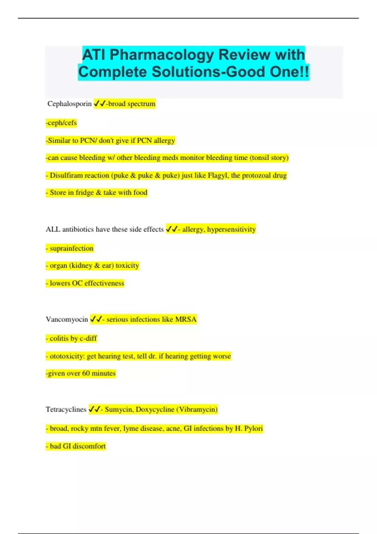 ATI Pharmacology Review with Complete Solutions-Good One!! - Vati Pharm ...