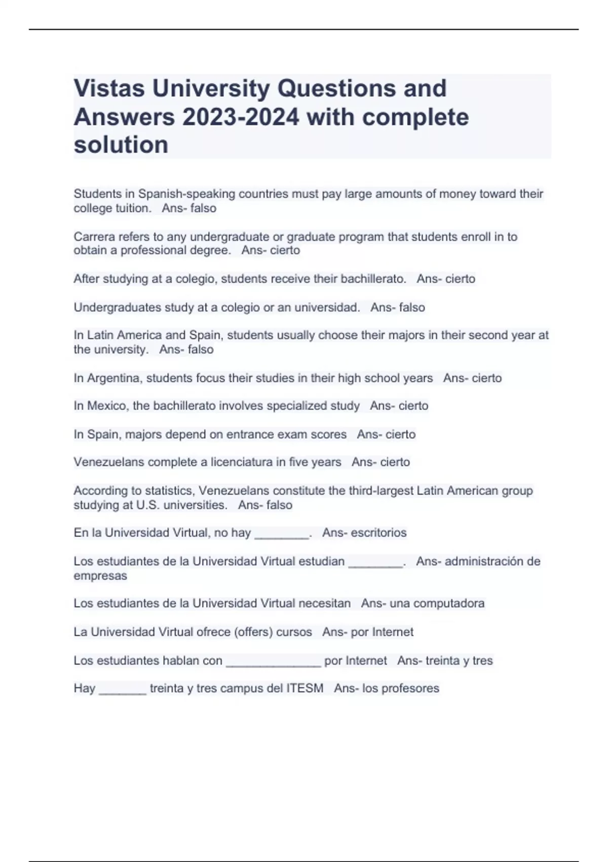 Vistas University Questions and Answers with complete solution - Vistas ...